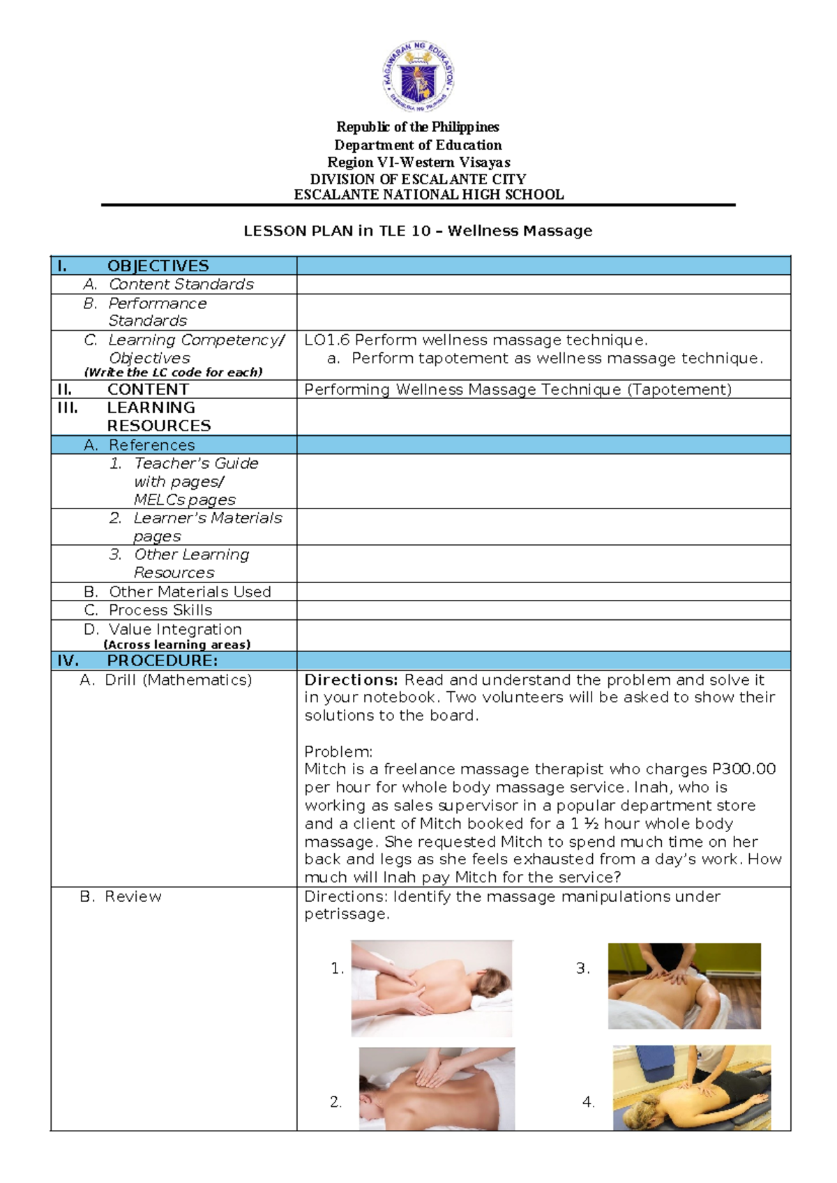 Lesson Plan Lecture - Republic of the Philippines Department of ...