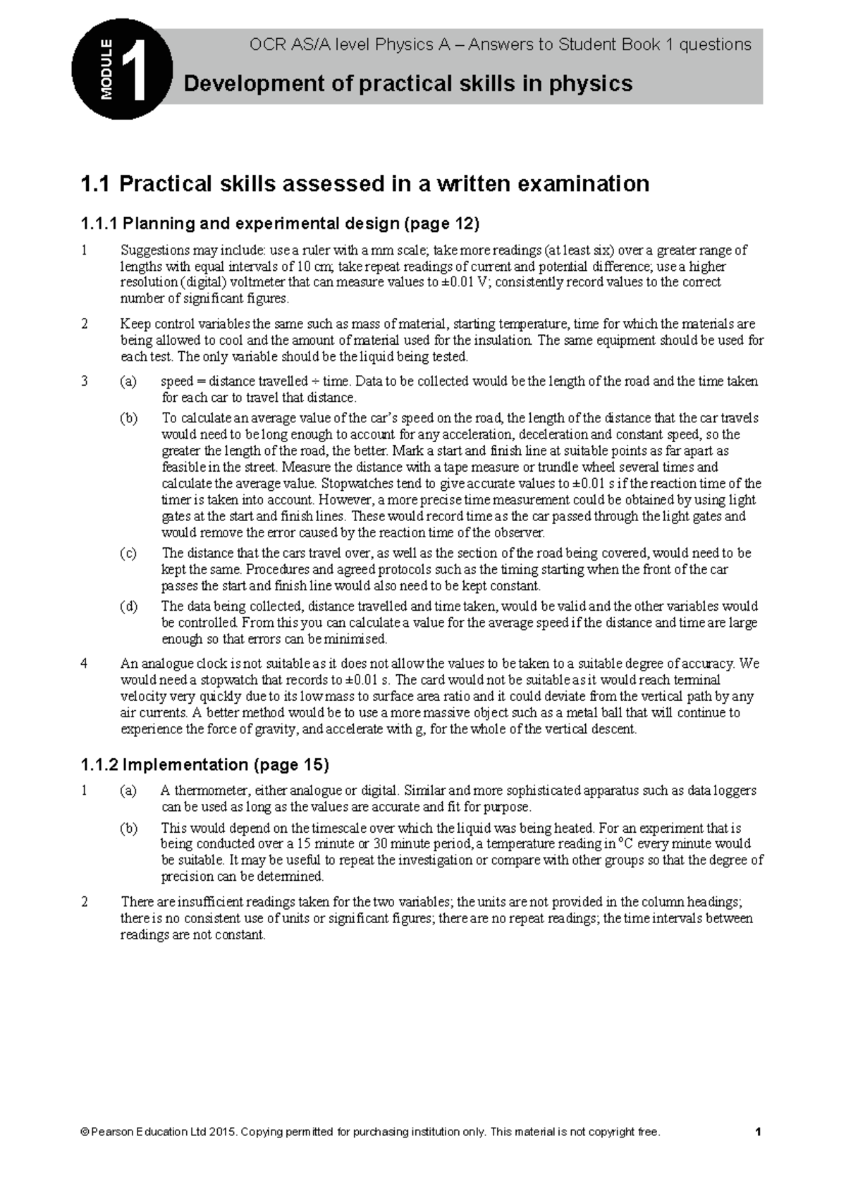 OCR AS Alevel Physics BOOK1 answers - Development of practical skills ...