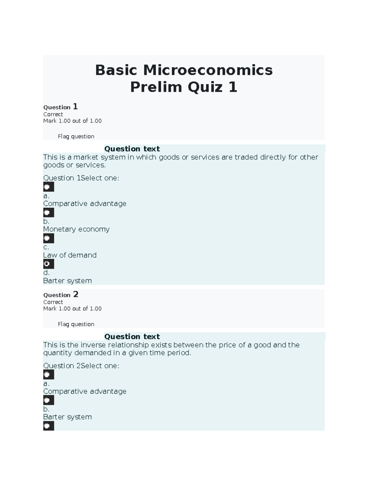 Basic Microeconomics - EXAM - Basic Microeconomics Prelim Quiz 1 ...