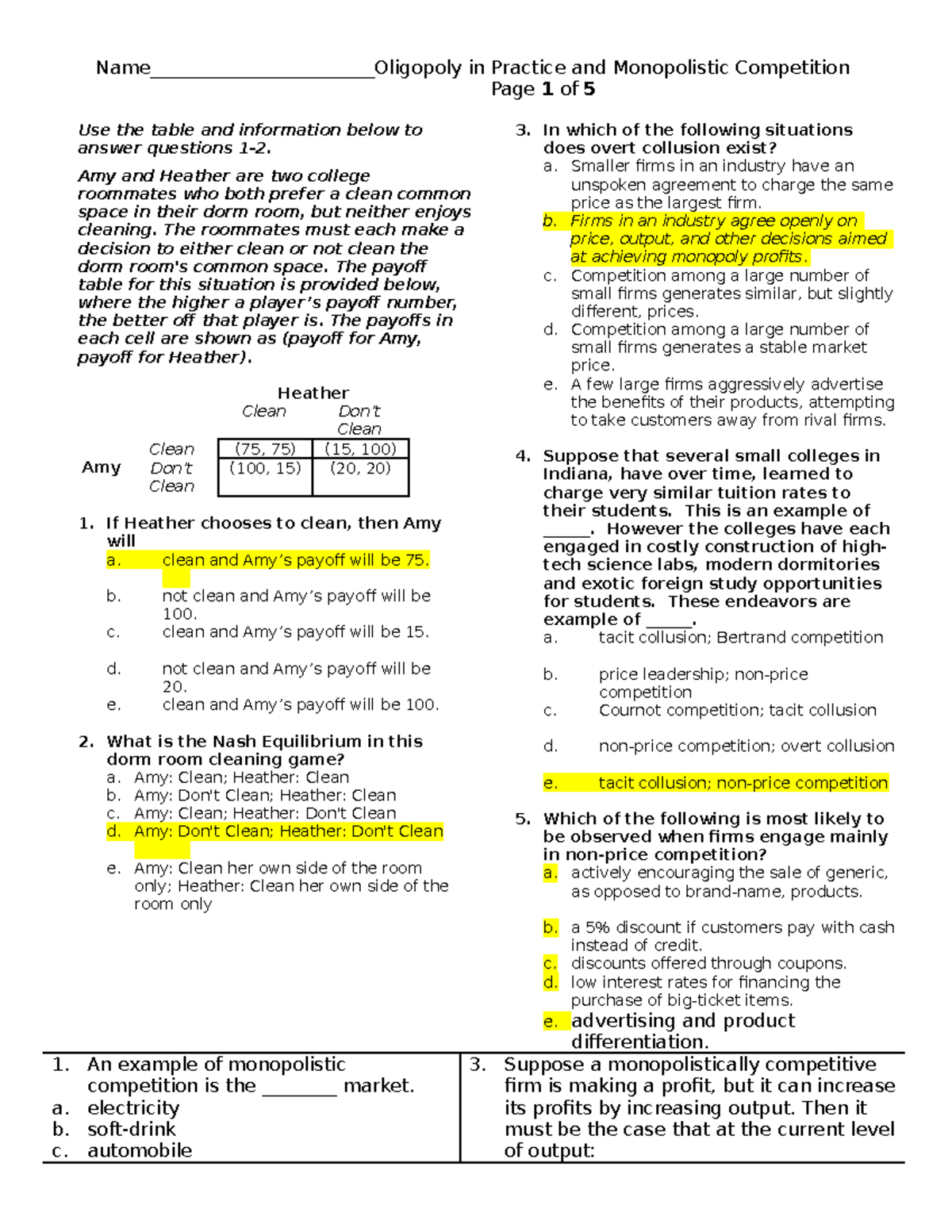 23-24 oligopoly and mono competition - Page 1 of 5 Use the table and ...