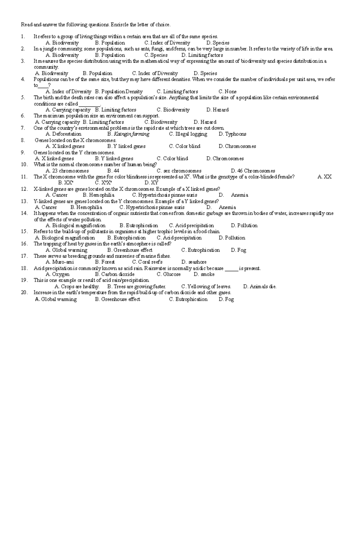 2ND Grading EXAM IN Science Multiple Choice - Read and answer the ...