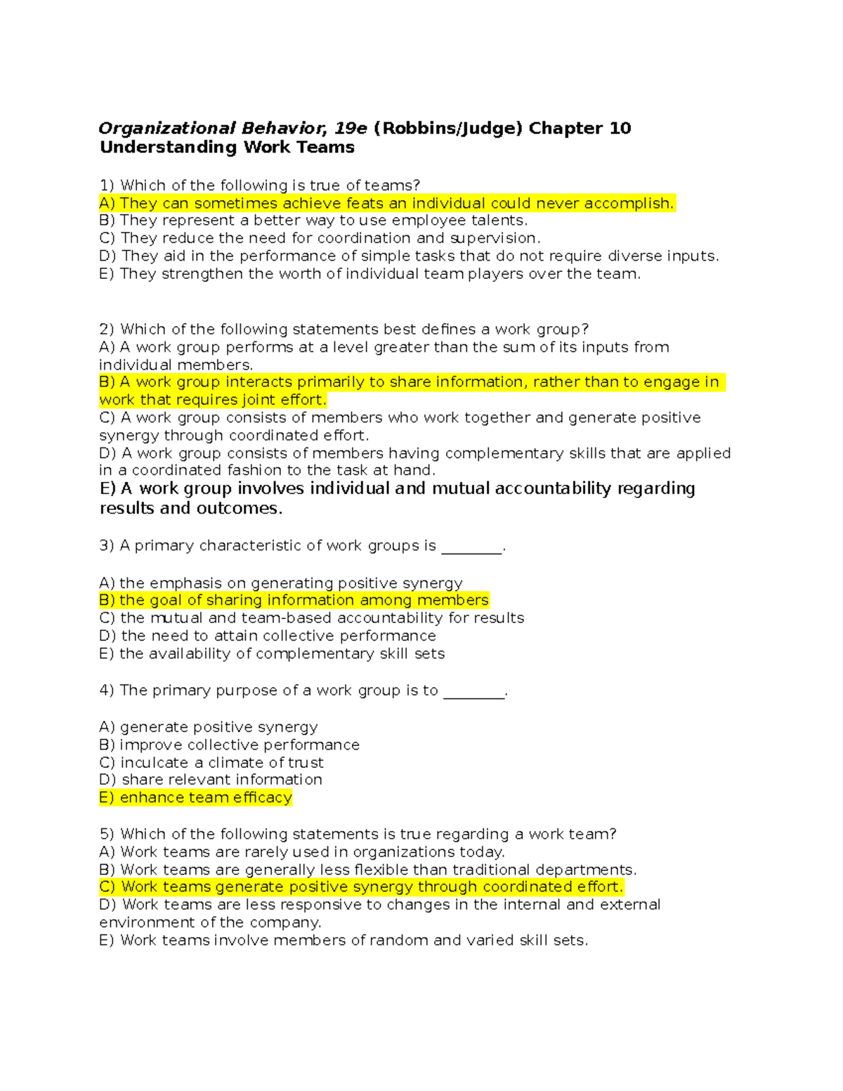 IE603 Chapter 10 Homework-1 - Organizational Behavior, 19e (Robbins/Judge) Chapter 10 ...