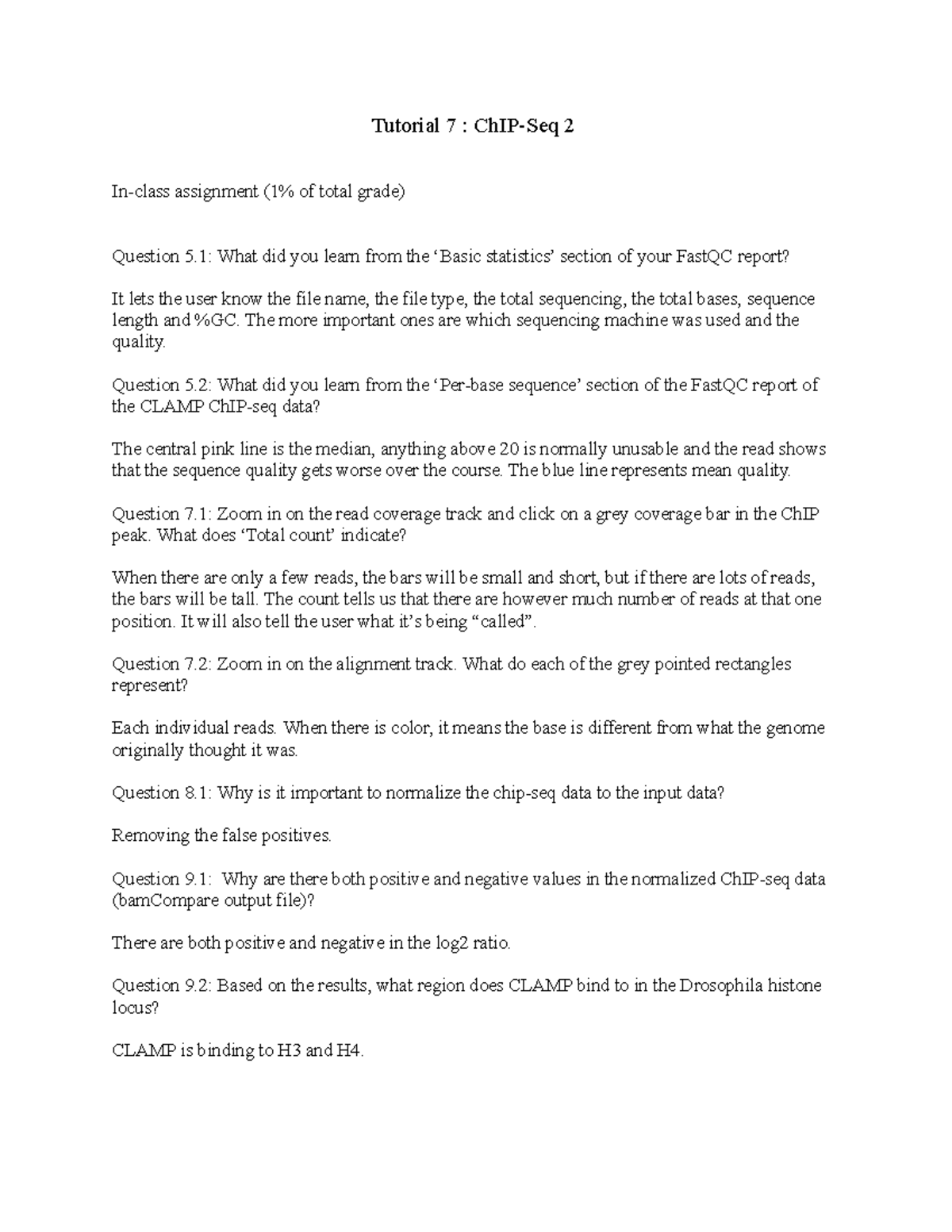 Tutorial 7 in-class assignment - Tutorial 7 : ChIP-Seq 2 In-class ...