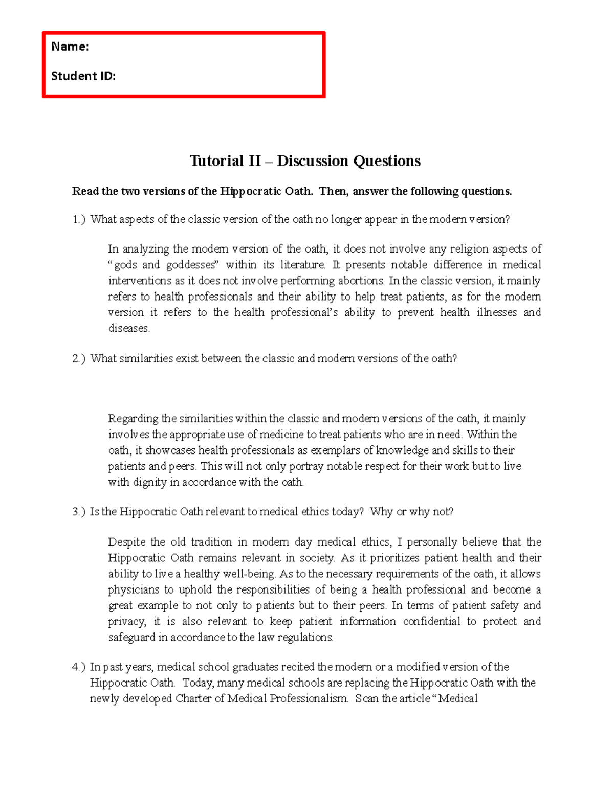 Tutorial 2 - Code of Ethics Discussion Questions - Tutorial II ...