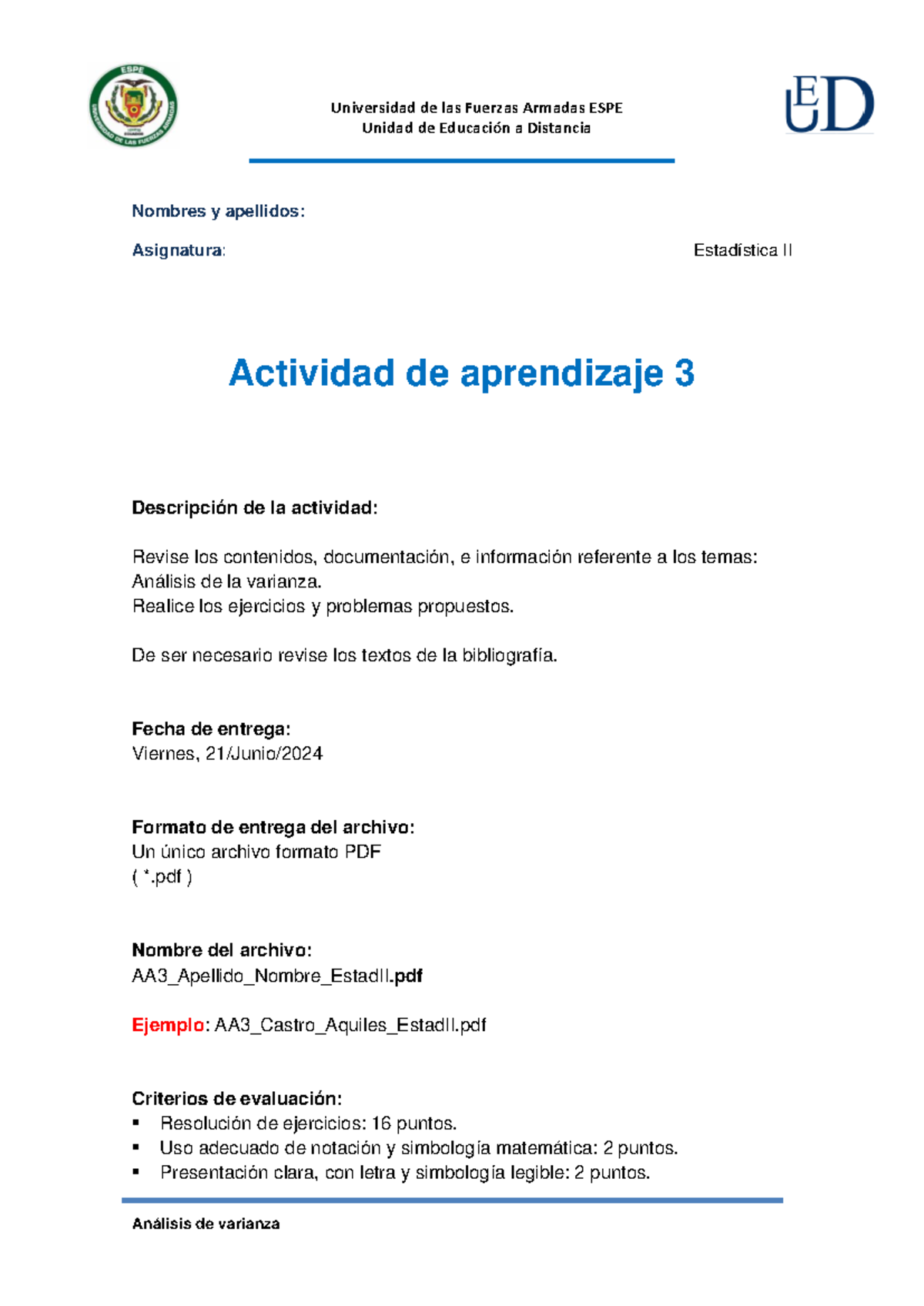 Actividad Aprendizaje 3 - Unidad de Educación a Distancia Nombres y ...