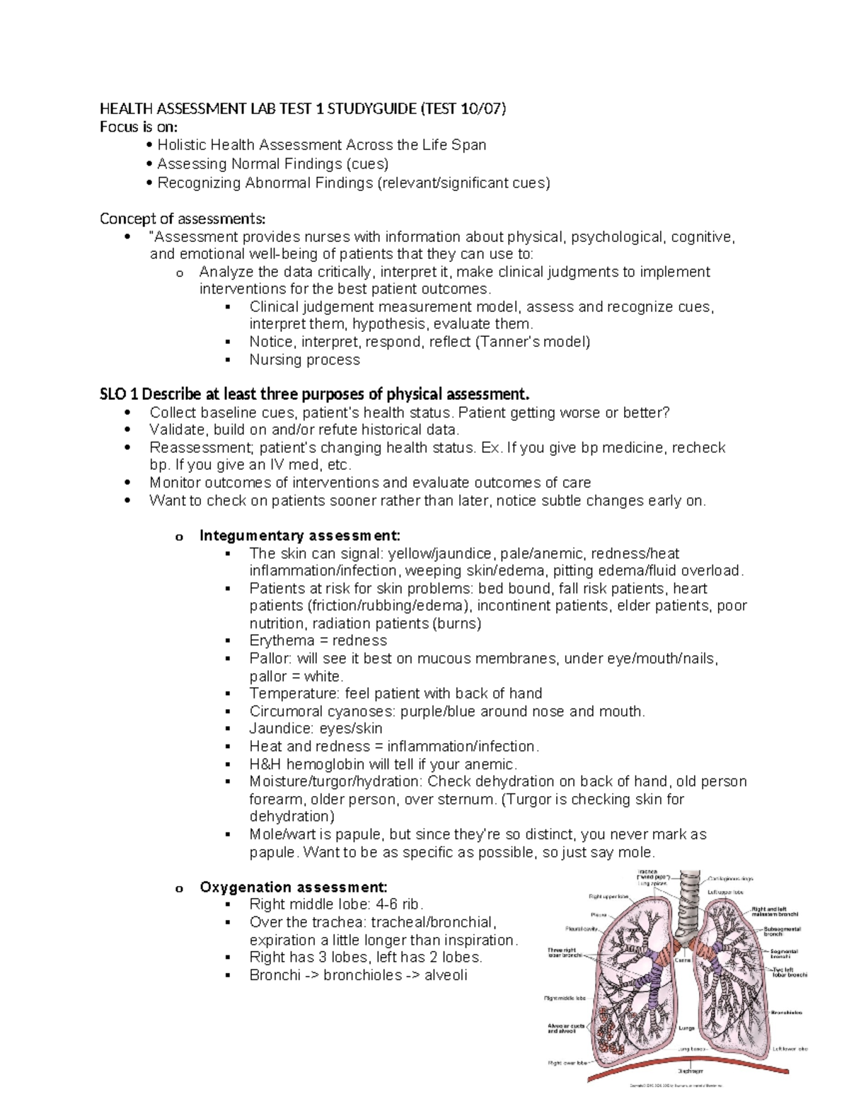 Lab Exam 1 Health Assesment Study Guide 2 - HEALTH ASSESSMENT LAB TEST ...
