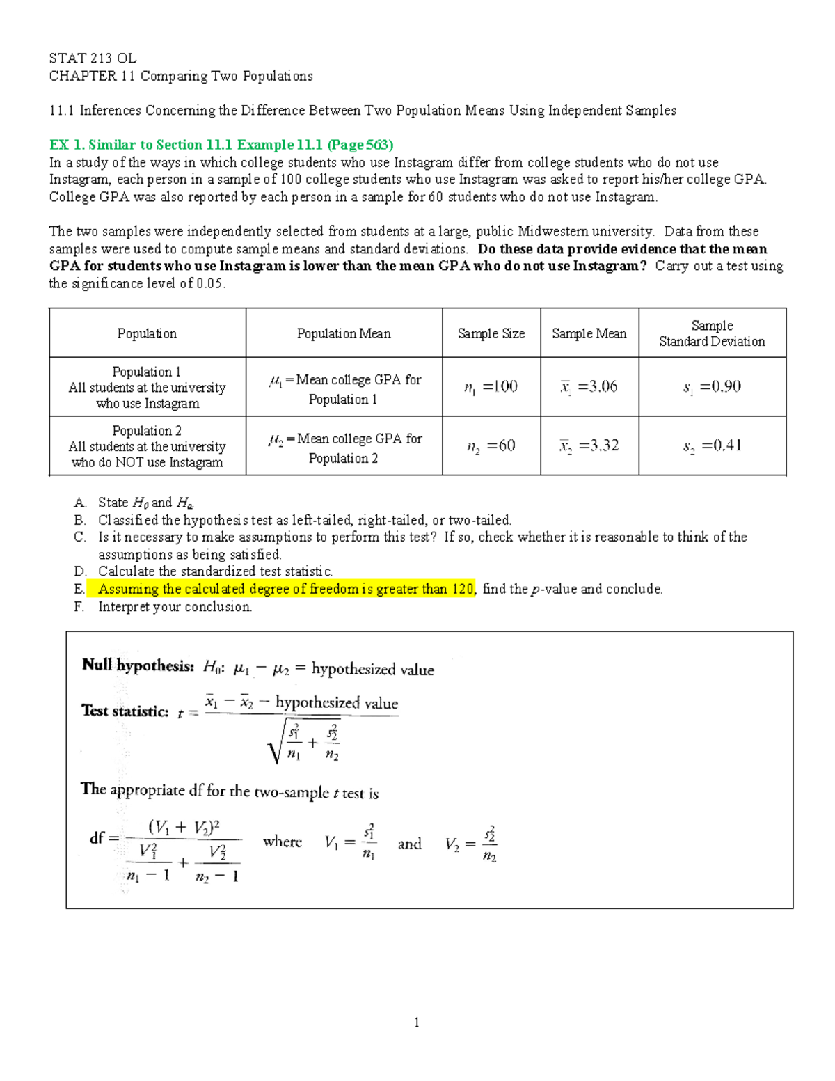 STAT 213 - CH 11 - SUM 24 - jjjjjj - CHAPTER 11 Comparing Two ...