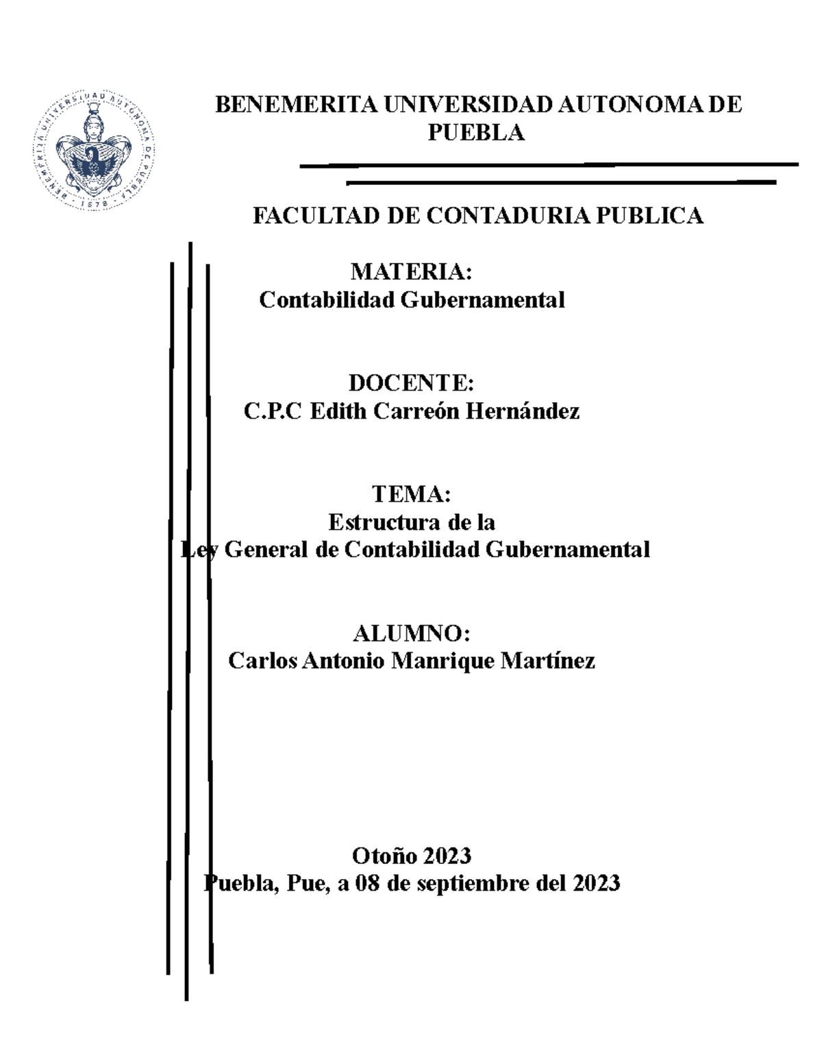 T1 A2 Estructura de la LGCG - BENEMERITA UNIVERSIDAD AUTONOMA DE PUEBLA ...