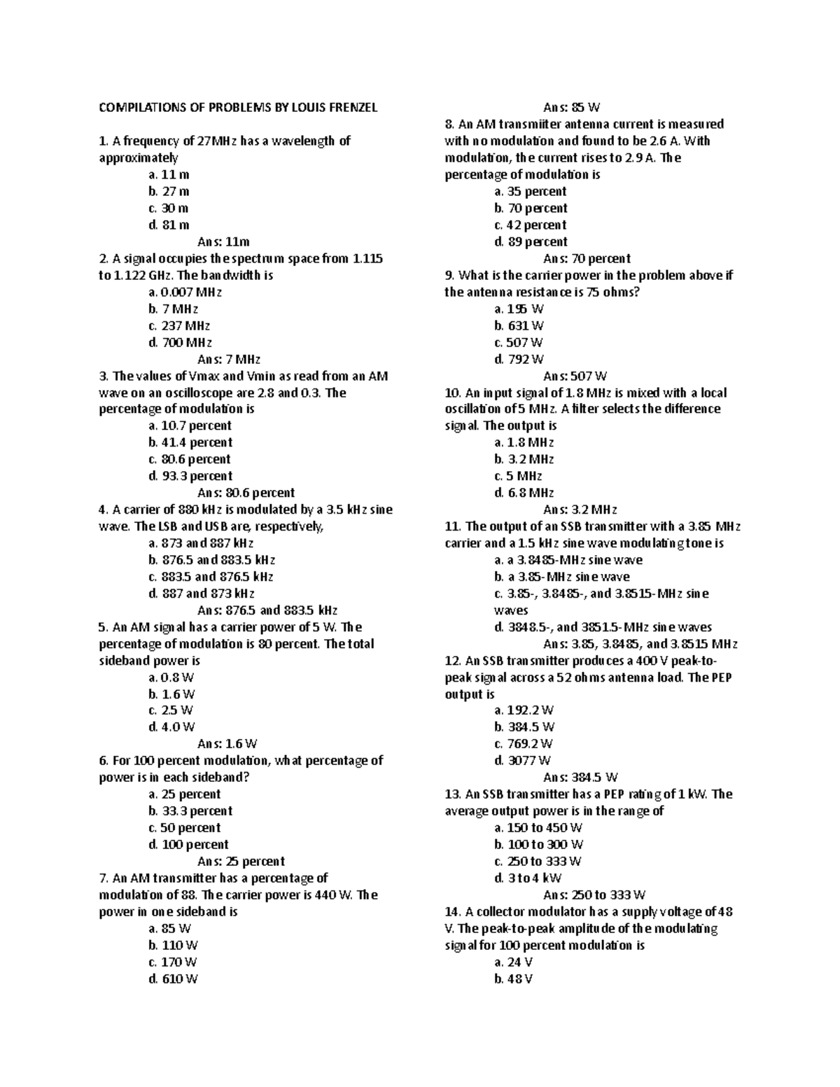 Compilation of Problems by Louis Frenzel - COMPILATIONS OF PROBLEMS BY ...