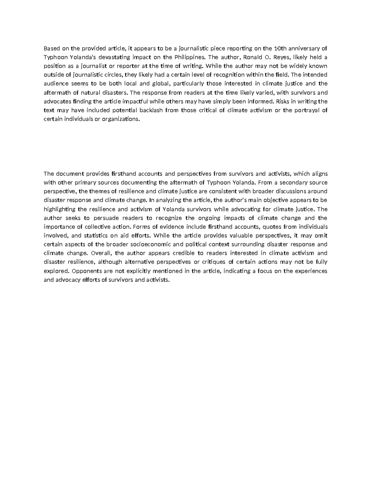 Based on the provided article - The author, Ronald O. Reyes, likely ...