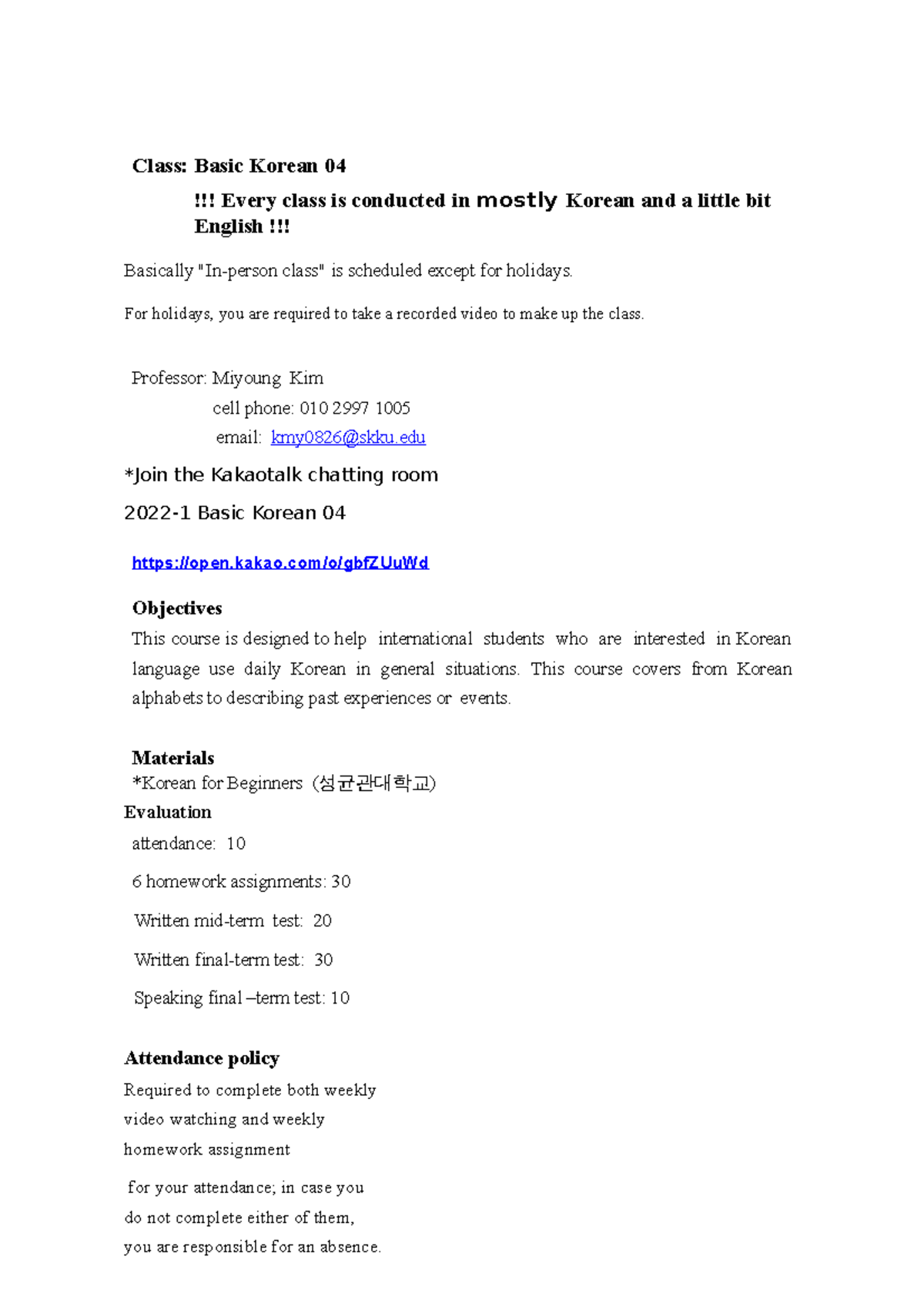 Basic Korean syllabus - Class: Basic Korean 04 !!! Every class is ...