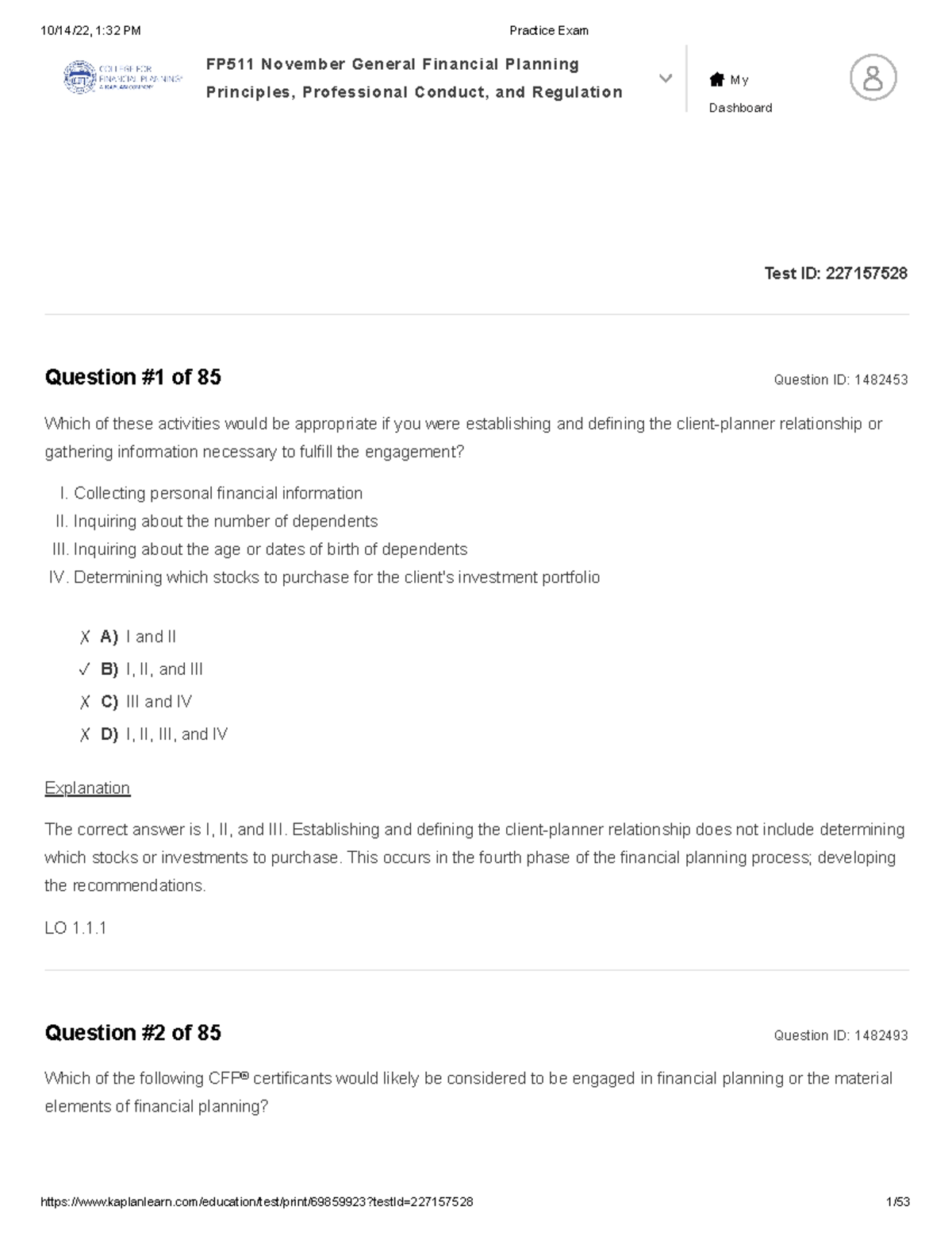 FP511 Practice Exam A Answer Key - My Dashboard Test ID: 227157528 ...