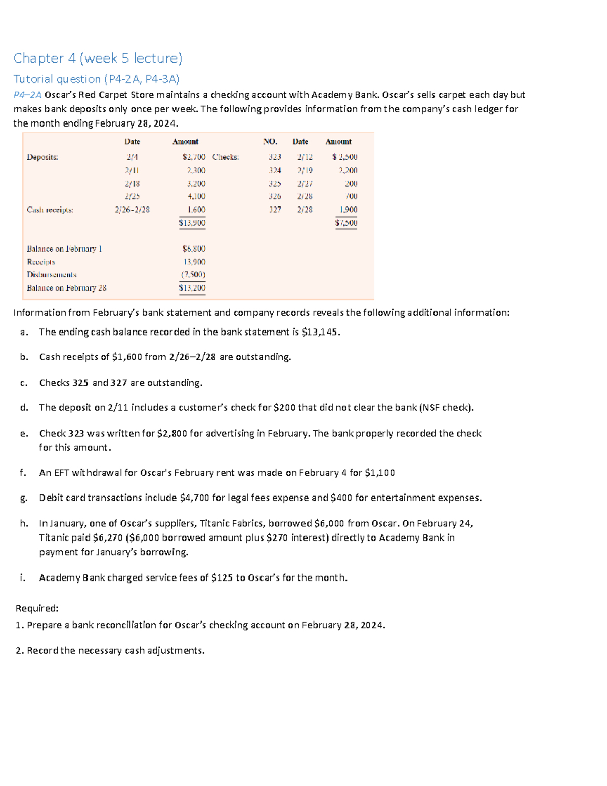 CB2100 Week 5 topic tutorial question - Chapter 4 (week 5 lecture) Tutorial question (P4-2A, P4 ...
