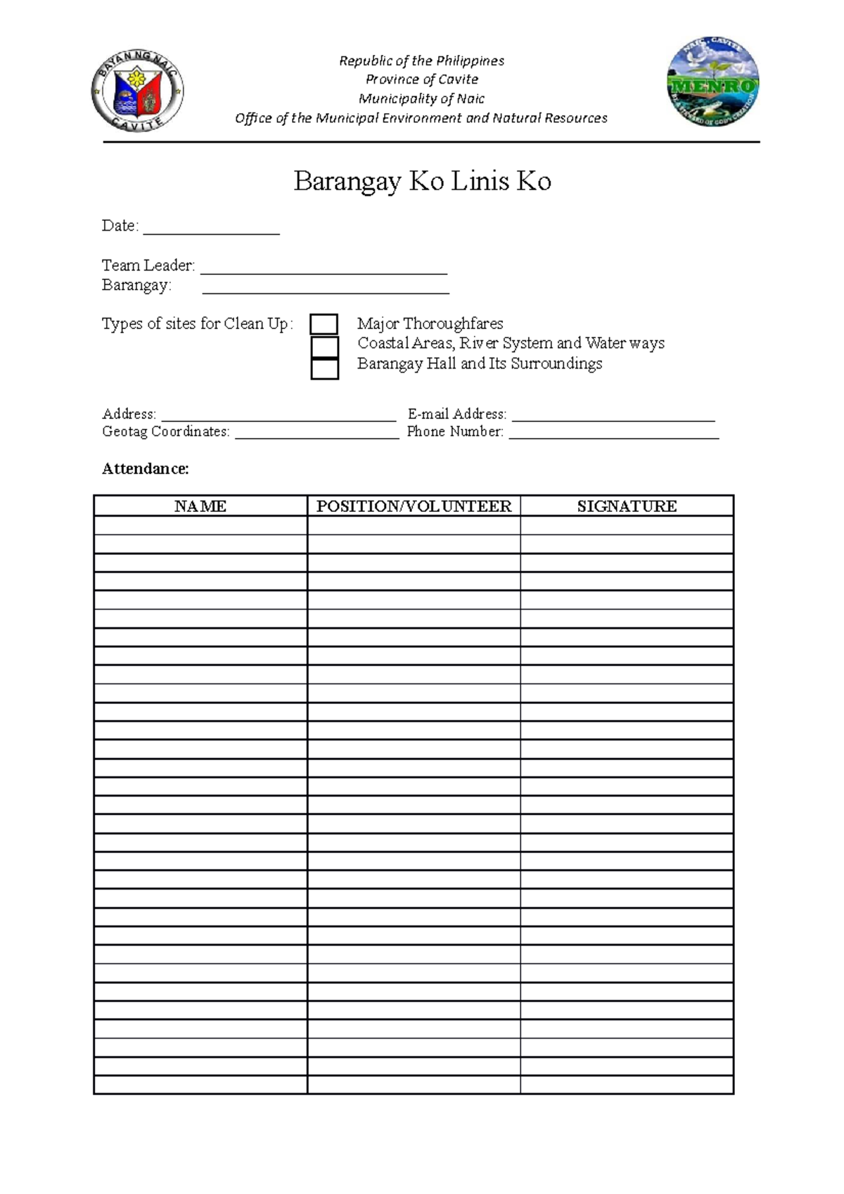 Barangay ko l Inis Ko Form - Province of Cavite Municipality of Naic ...