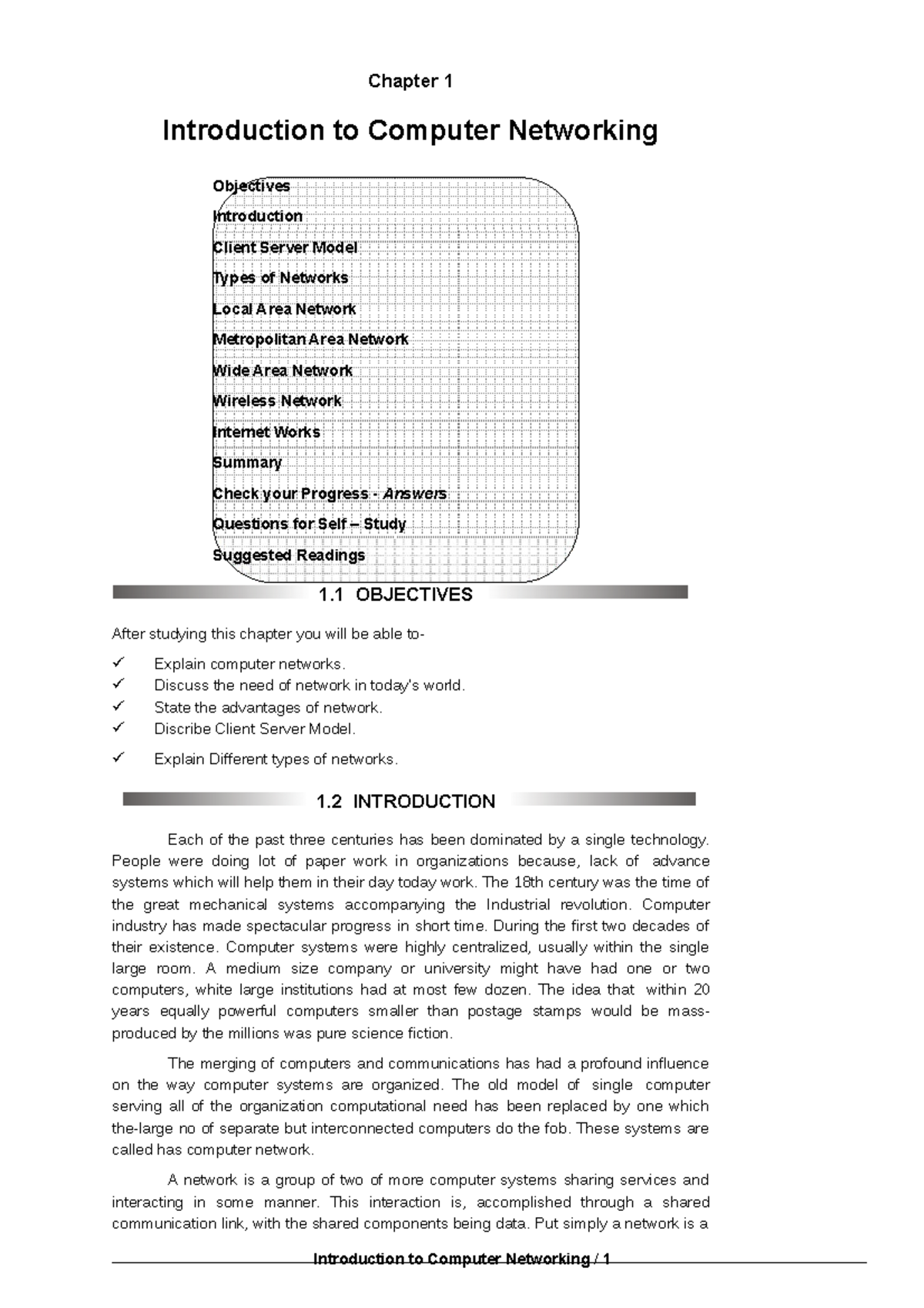 Computer Networking - asd - Objectives Introduction Client Server Model Types of Networks Local ...