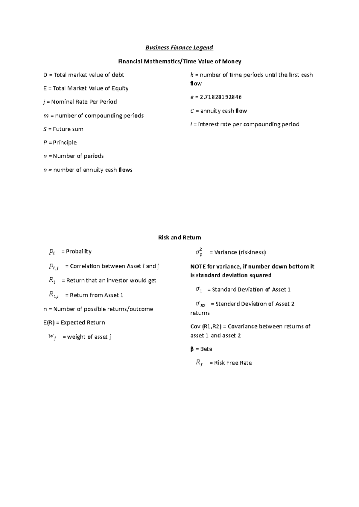 Business Finance Legend Topic 1 and 2 - Business Finance Legend ...
