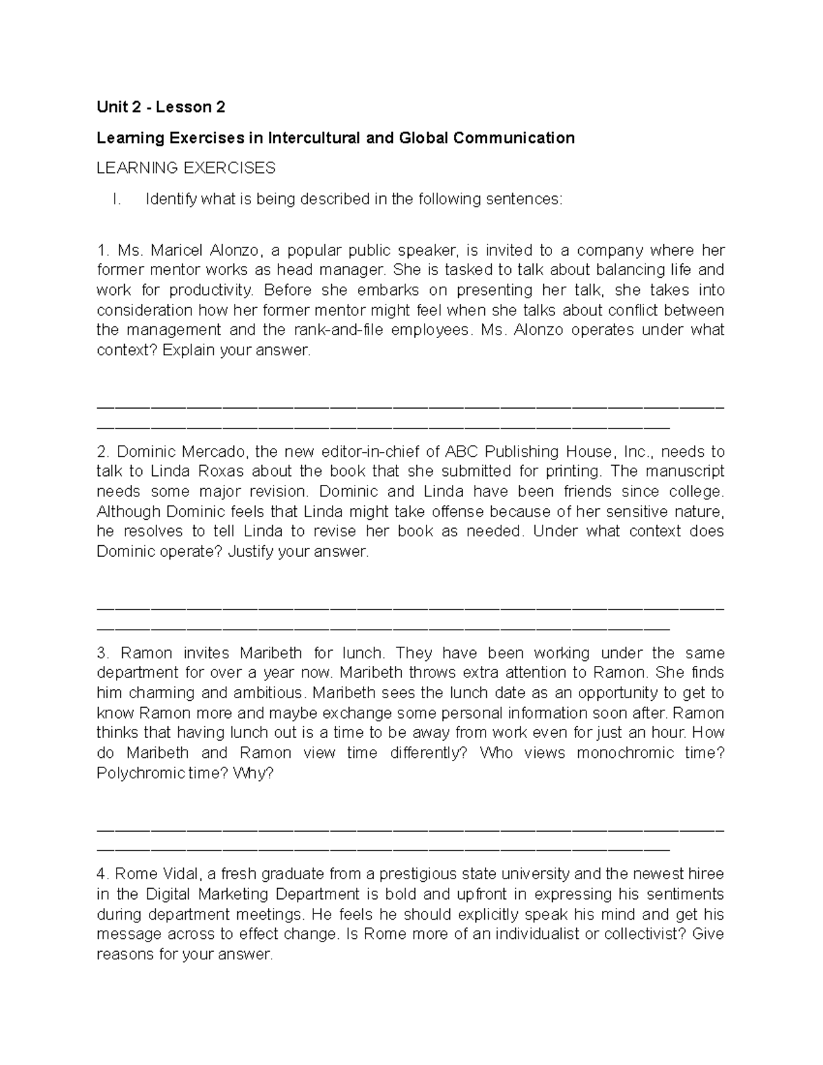 Learning Exercises in Intercultural and Global Communication - Identify ...