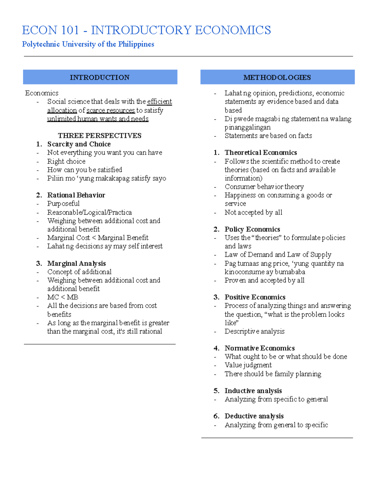 ECON 101 - Introductory Economics - ECON 101 - INTRODUCTORY ECONOMICS ...