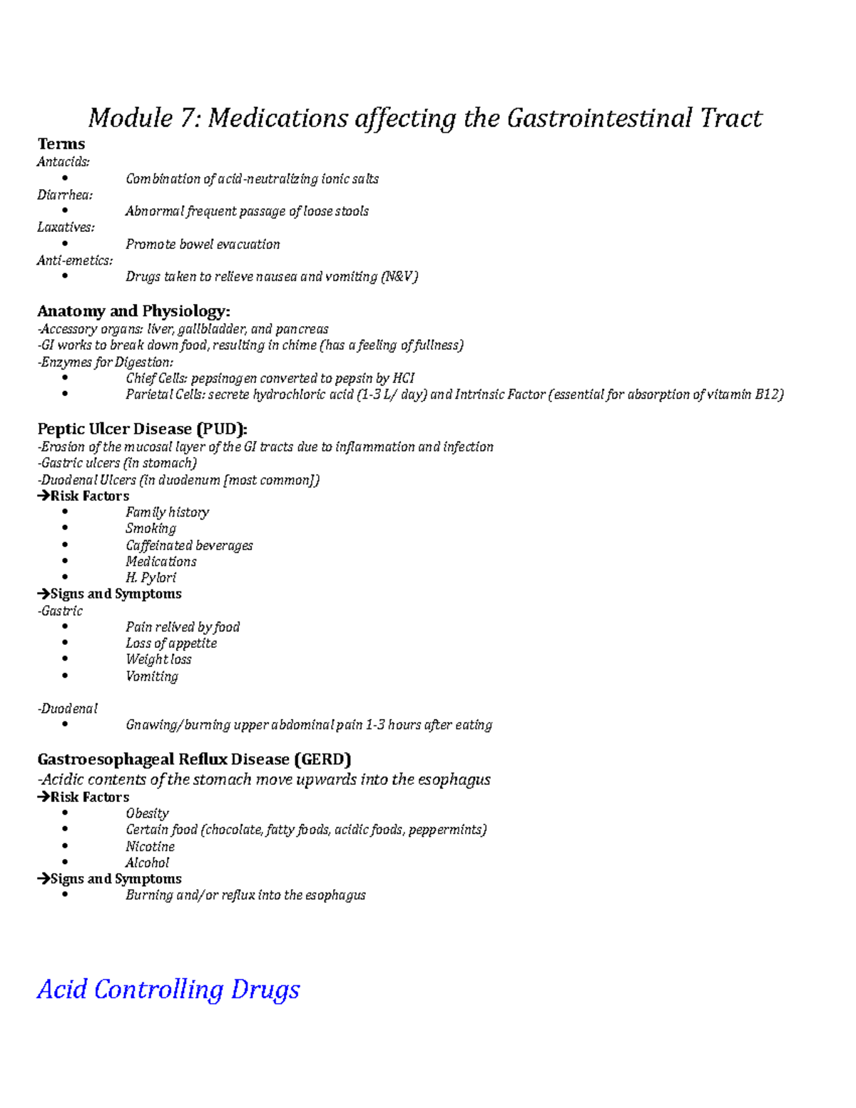 Gastrointestinal Tract Medications - Module 7: Medications affecting ...