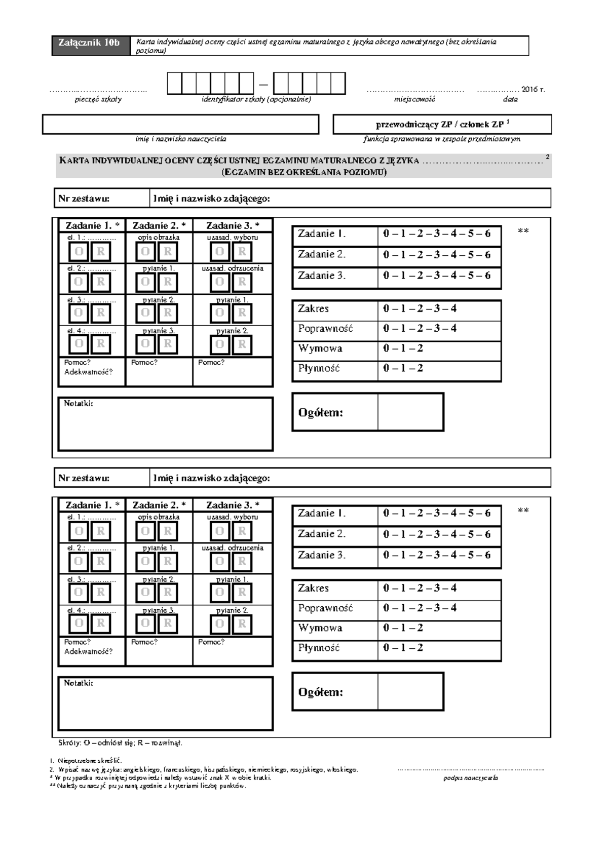 Matura ustna karta oceny - Załącznik 10b Karta indywidualnej oceny części ustnej egzaminu - Studocu