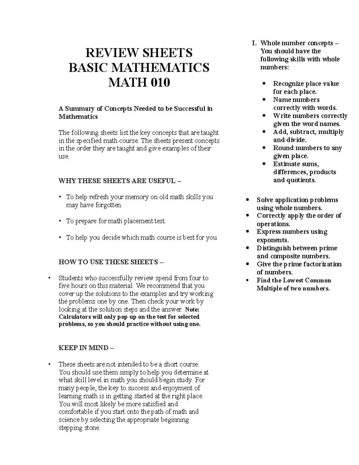 Civil Service Exam Basic Math Reviewer - REVIEW SHEETS BASIC ...