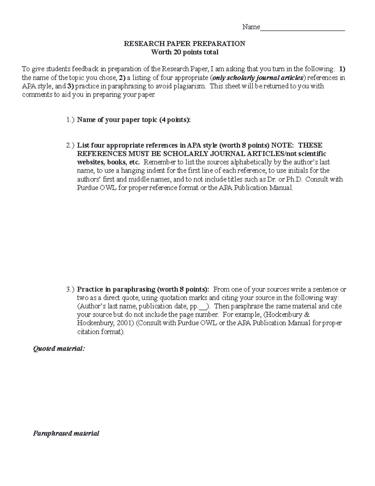 Research Paper Preparation Sheet- psy 41 - Name ...