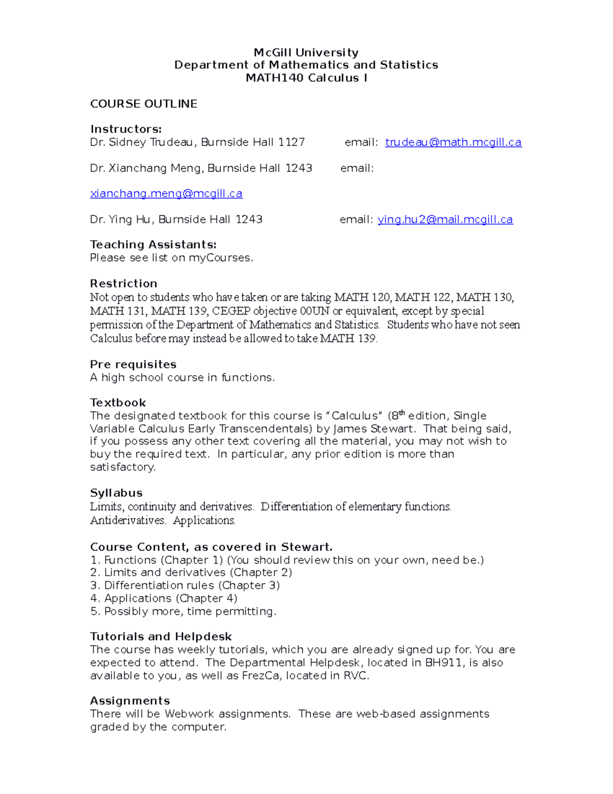 Syllabus MATH 140 2017 - McGill University Department of Mathematics ...