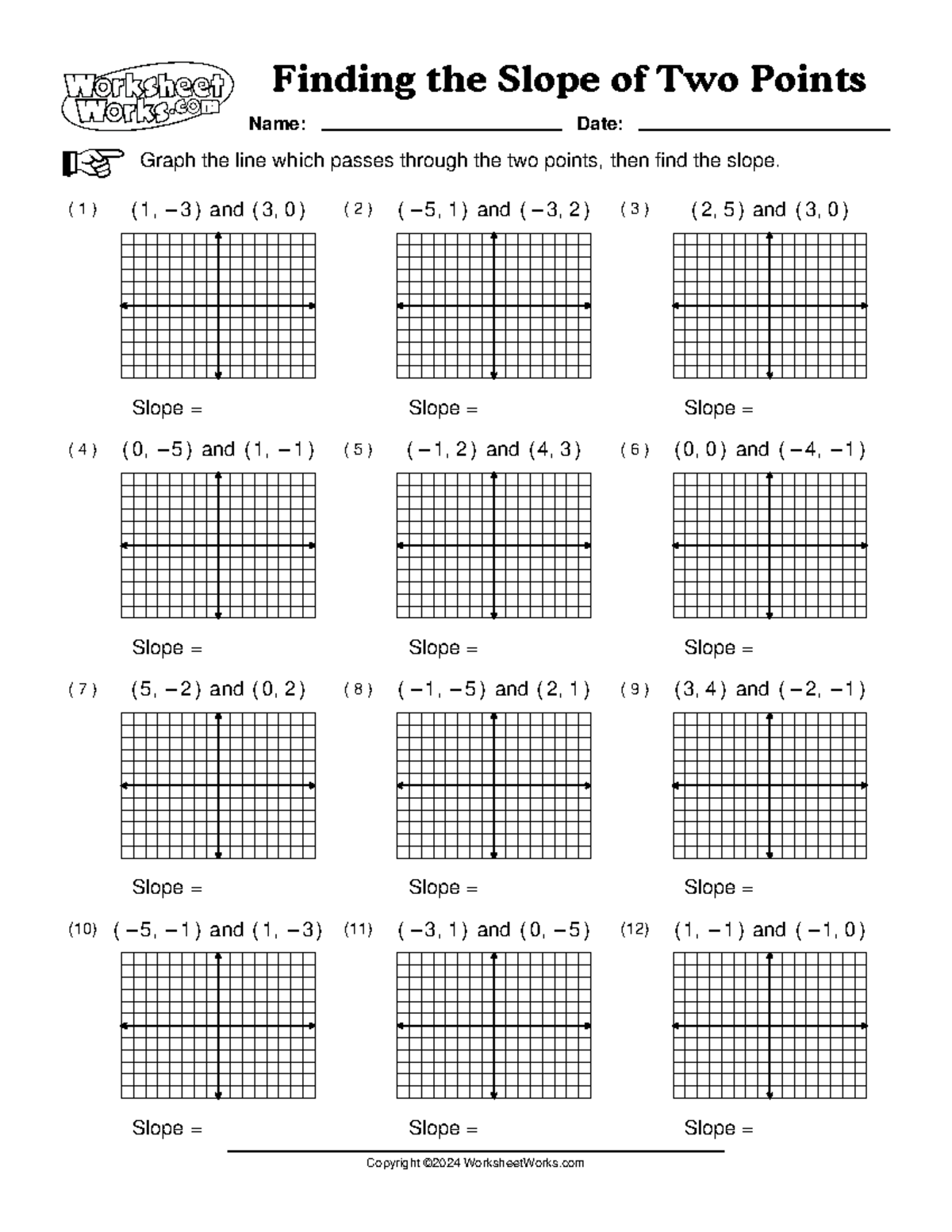 Worksheet Works Finding the Slope of Two Points 1 - V Graph the line ...