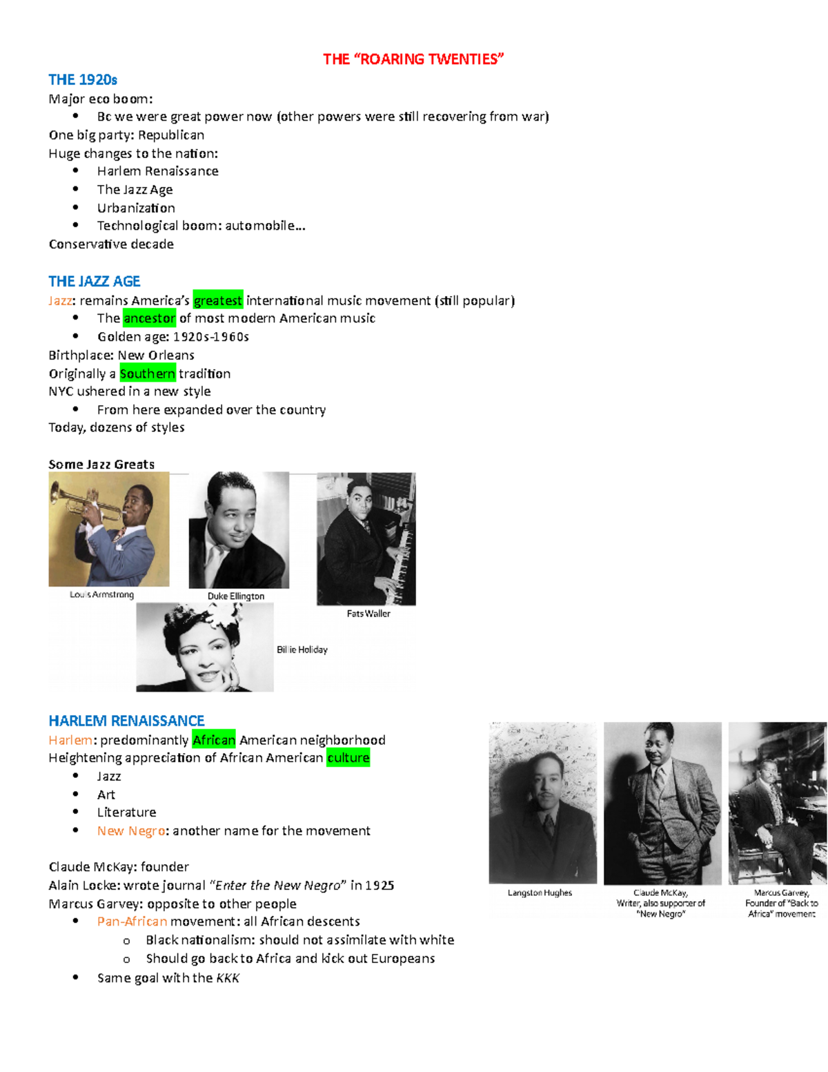 Hist 20-Roaring 20 - Lecture notes 4 - THE “ROARING TWENTIES” THE 1920s ...