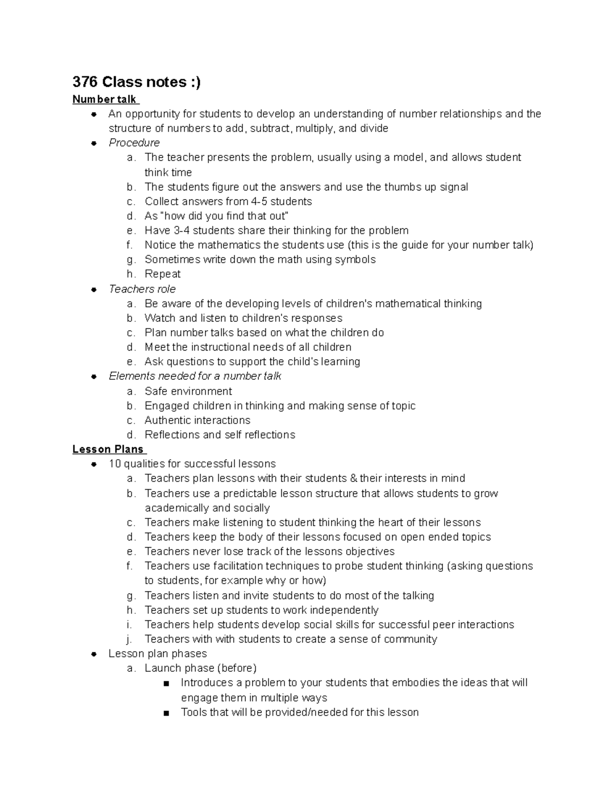 376 Class - 376 - 376 Class notes :) Number talk An opportunity for ...