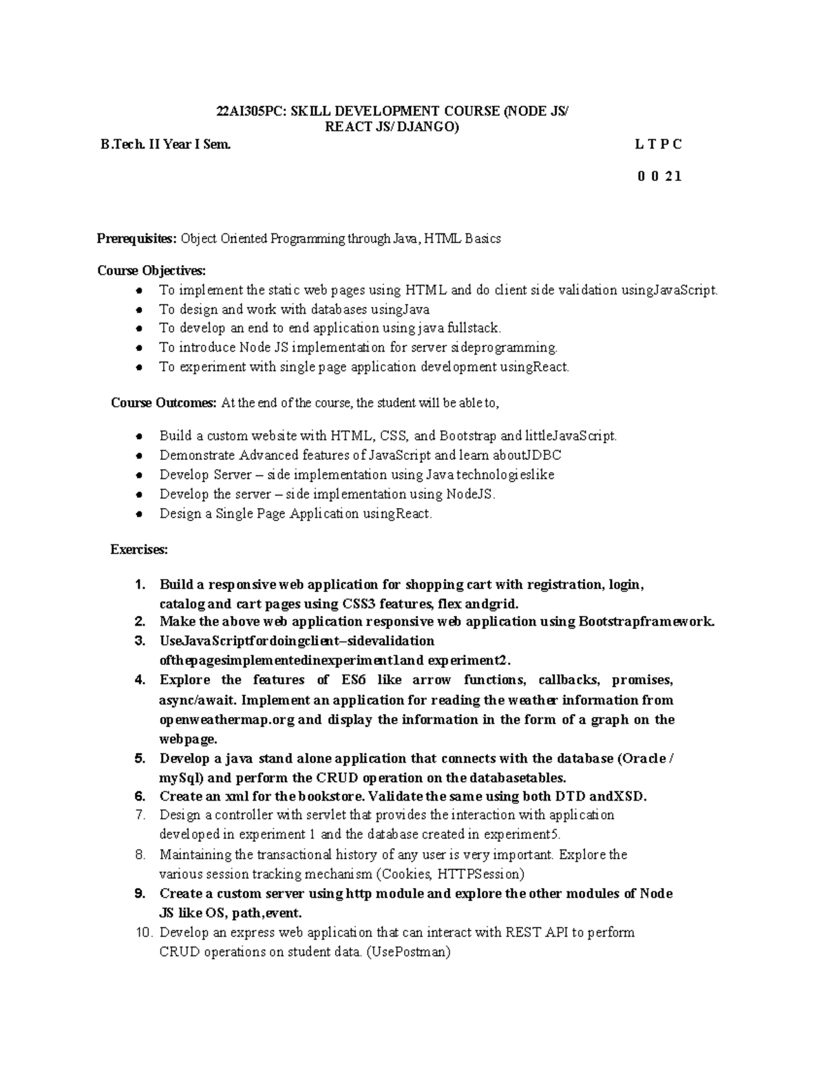 NODE JS manual - 22AI305PC: SKILL DEVELOPMENT COURSE (NODE JS/ REACT JS/ DJANGO) B. II Year I ...