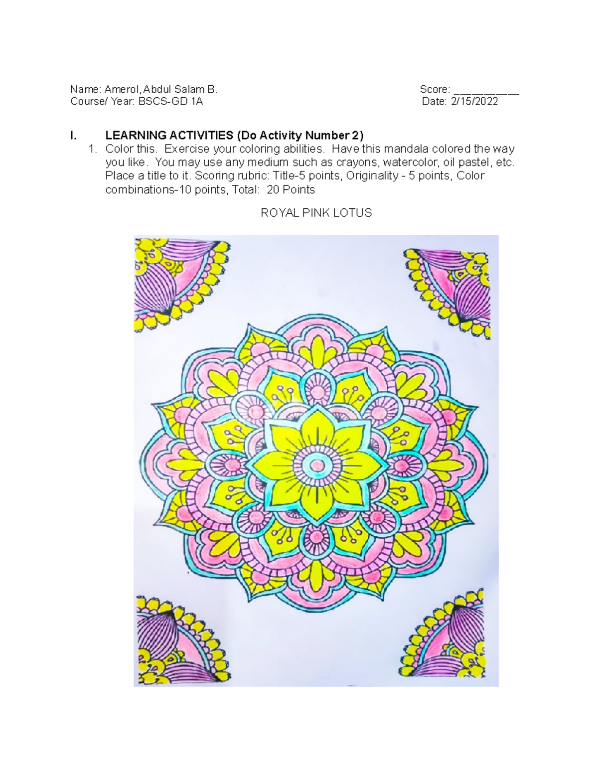 Output Module 6 Amerol Abdul Salam BSCS GD 1A GE ARTS - Name: Amerol ...