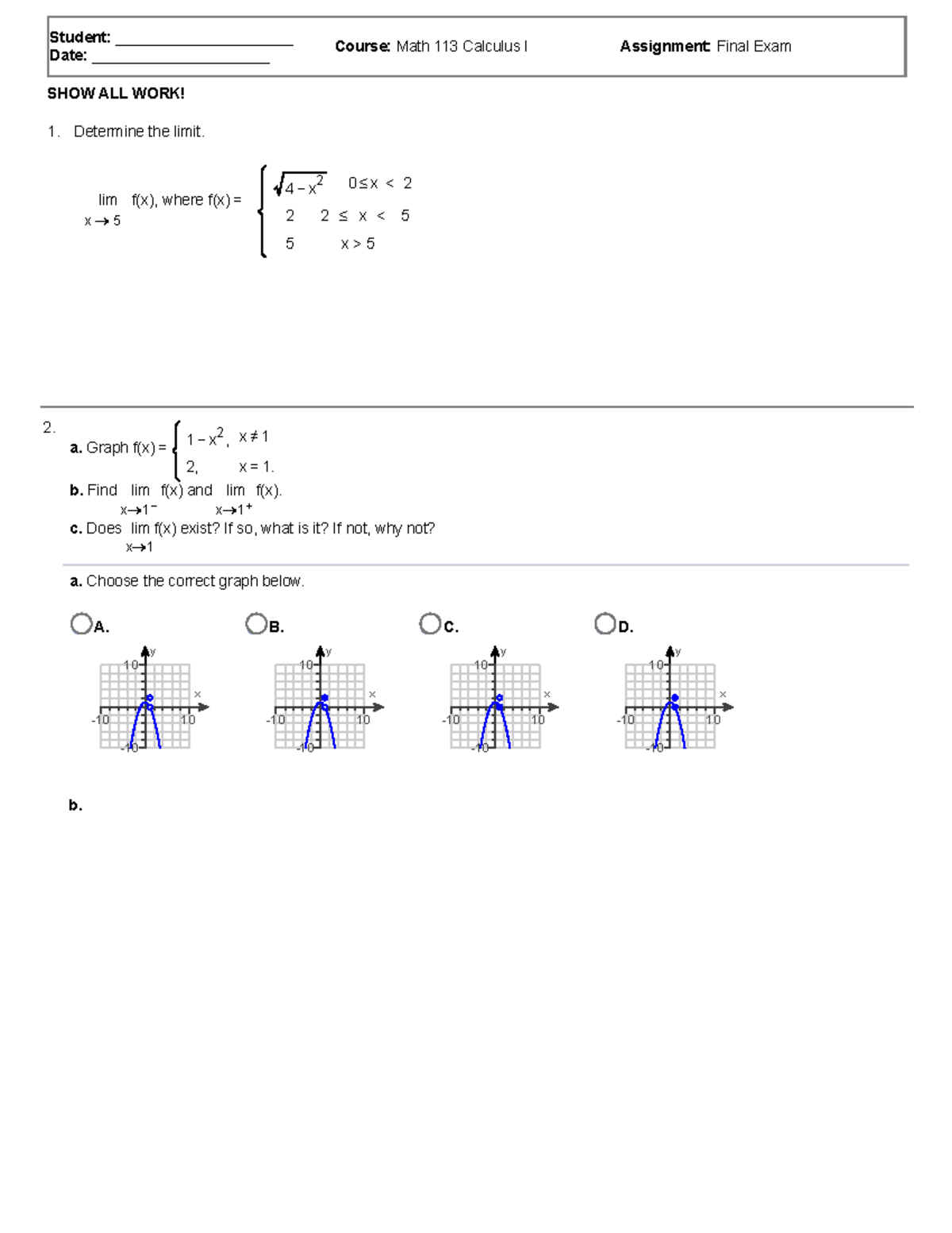 113 final practice - 1. Student: _____________________ Date ...