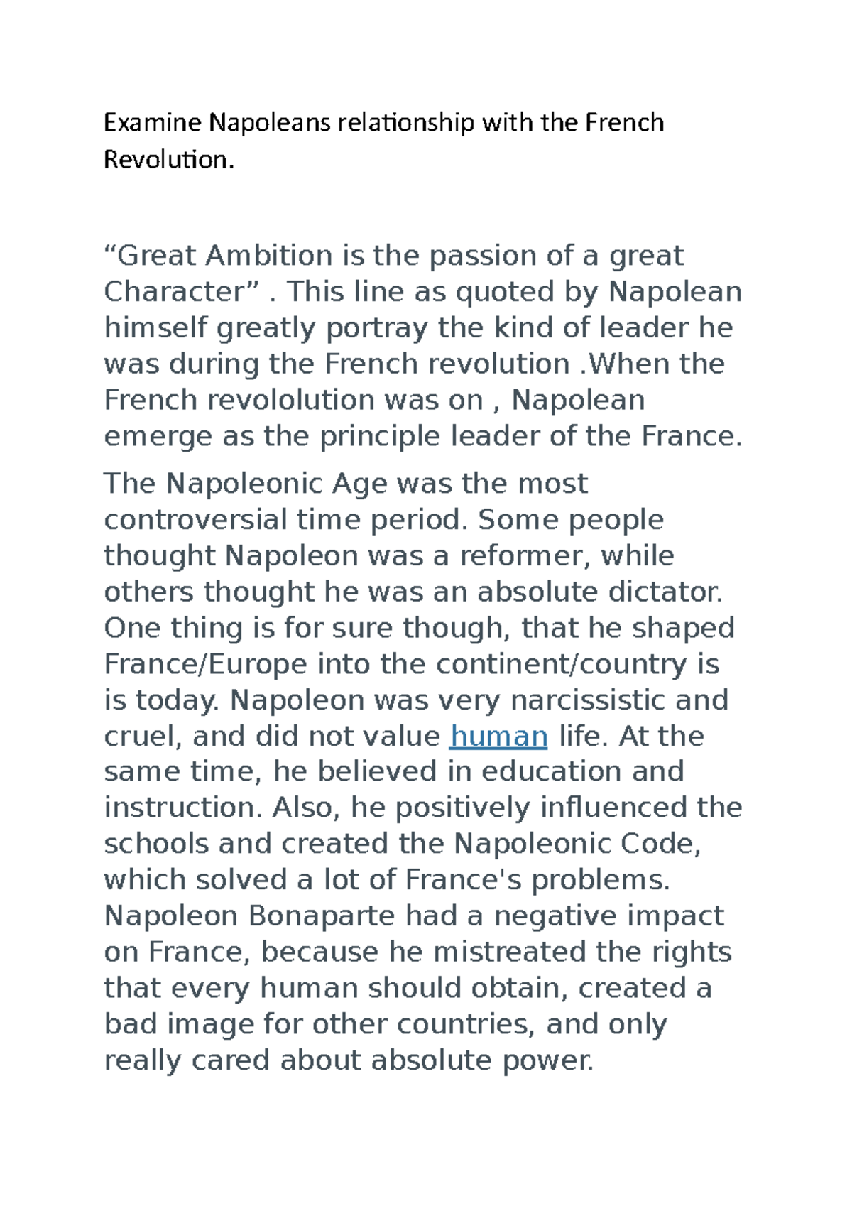 French Revolution ( Napolean) - Examine Napoleans relationship with the ...
