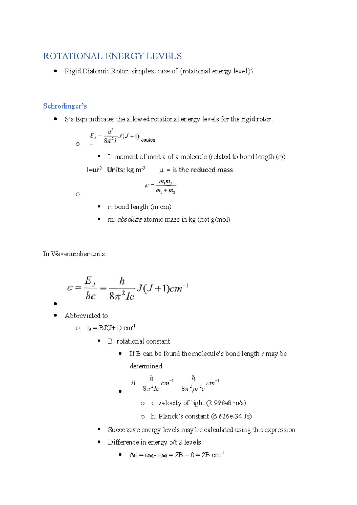 12. LECT13 - MW& Energy Levels - ROTATIONAL ENERGY LEVELS Rigid ...