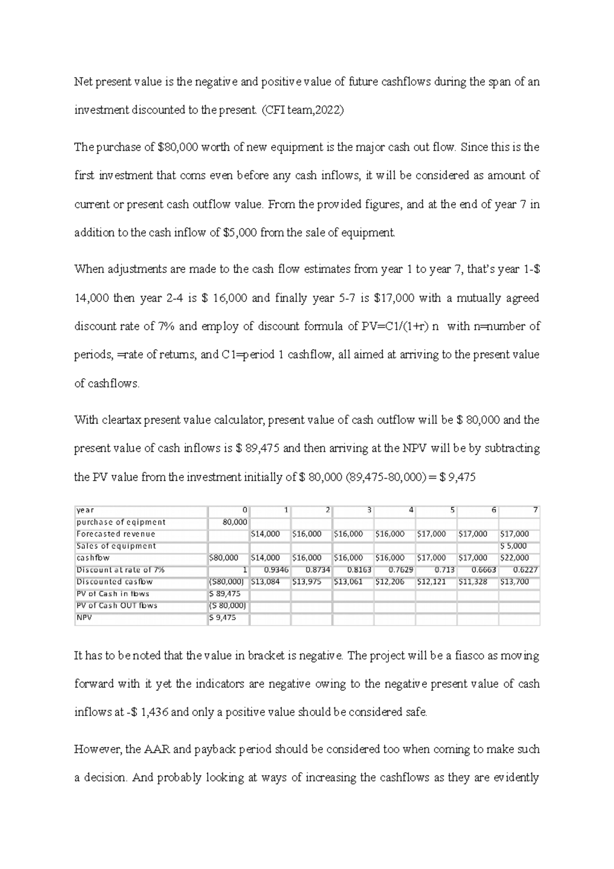 Written assignment 2 - Net present value is the negative and positive ...