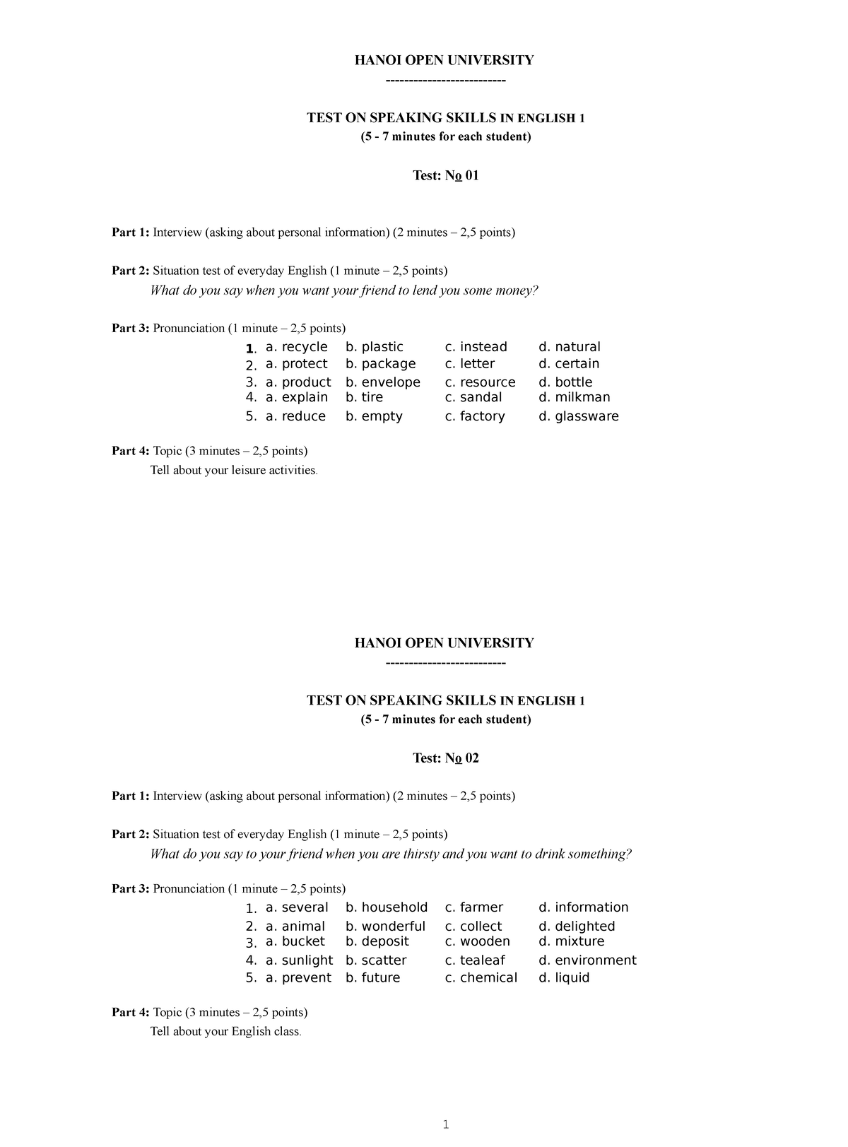 Nói A1 - Nói A1 - TEST ON SPEAKING SKILLS IN ENGLISH 1 (5 - 7 minutes ...