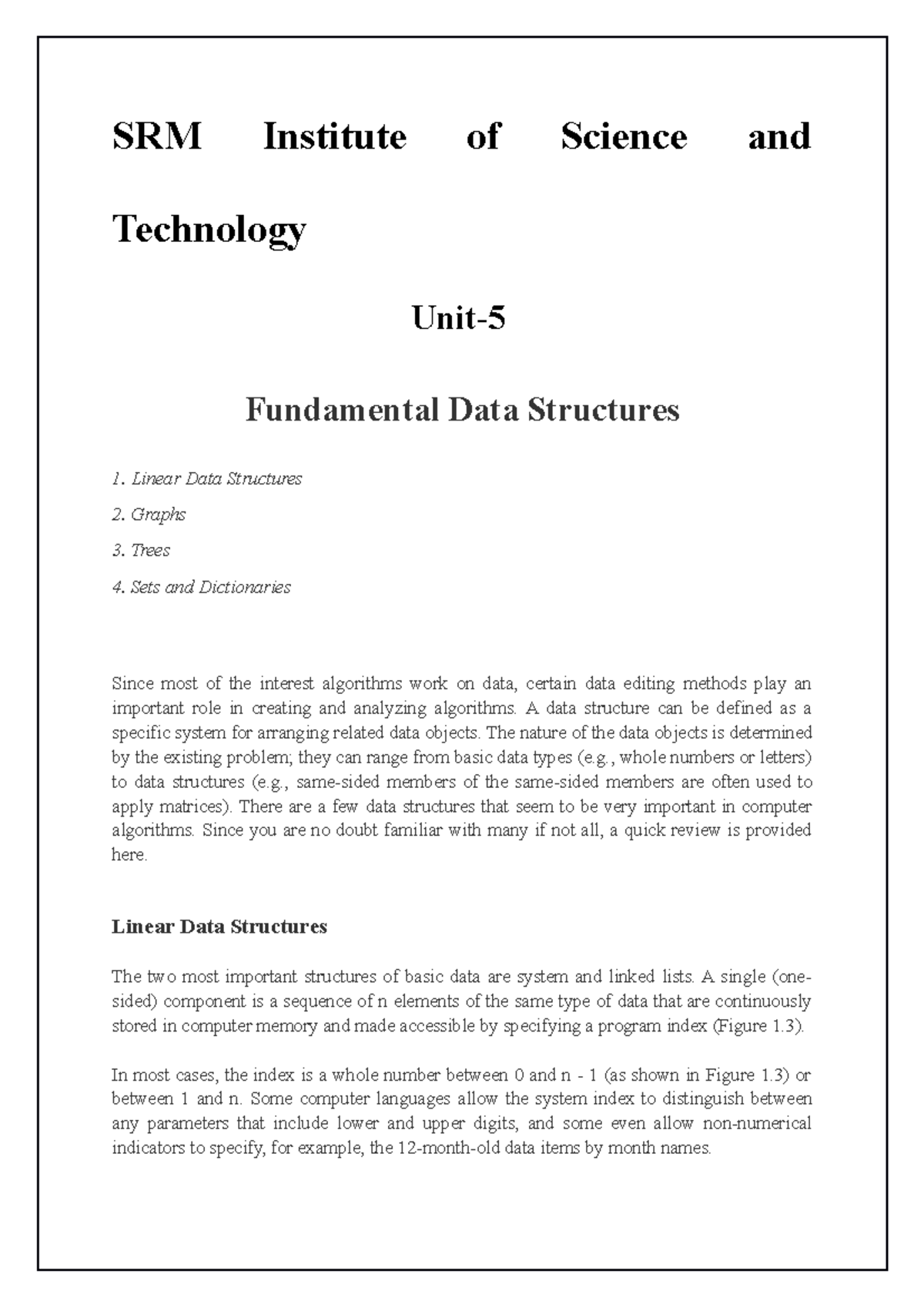 Fundamental Data Structures - SRM Institute of Science and Technology ...