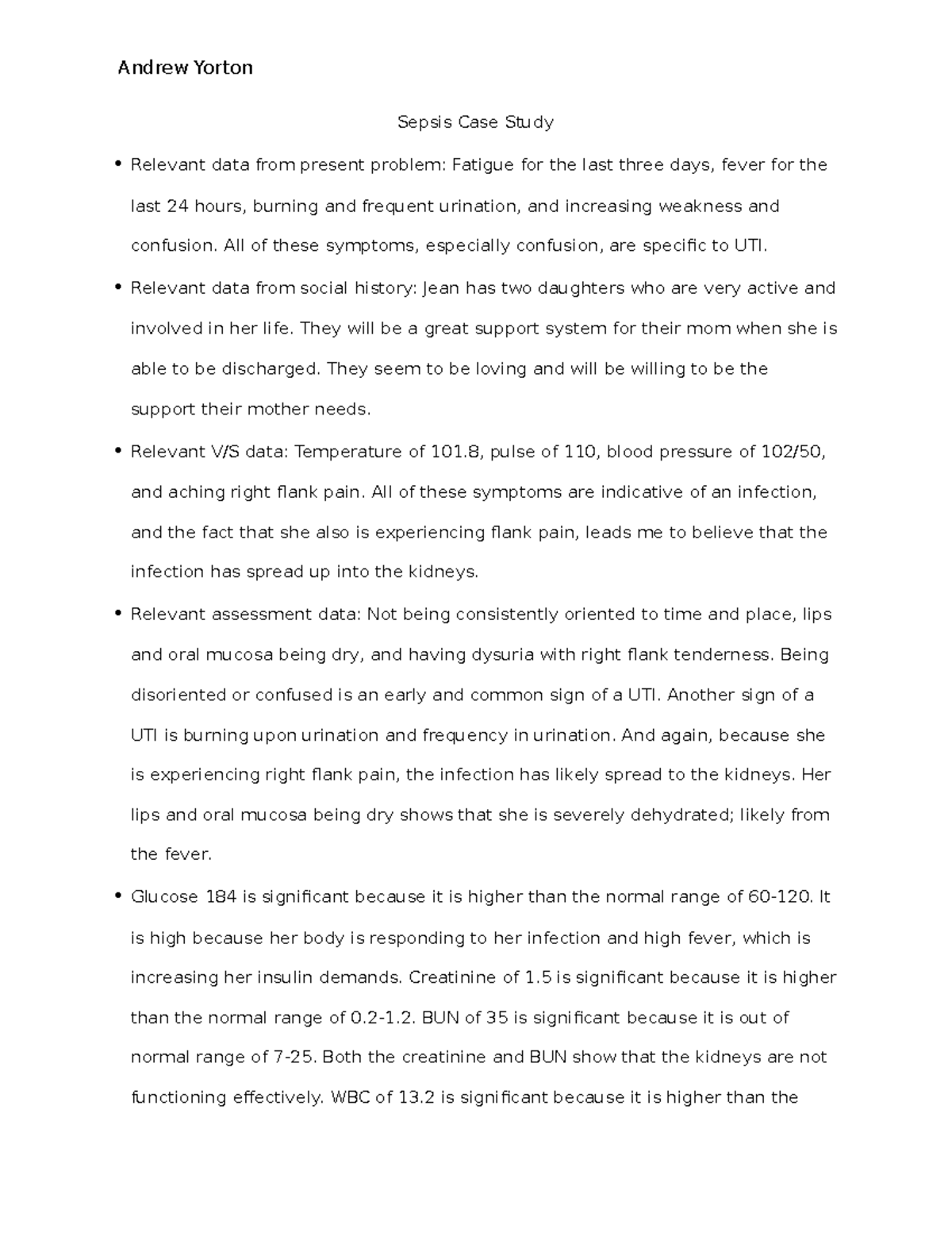 Sepsis Case Study Revisedkskekwk skeins - Sepsis Case Study • Relevant ...