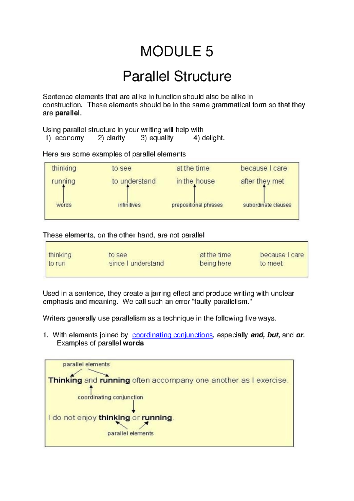 Parallel-Structure - MODULE 5 Parallel Structure Sentence elements that are alike in function ...