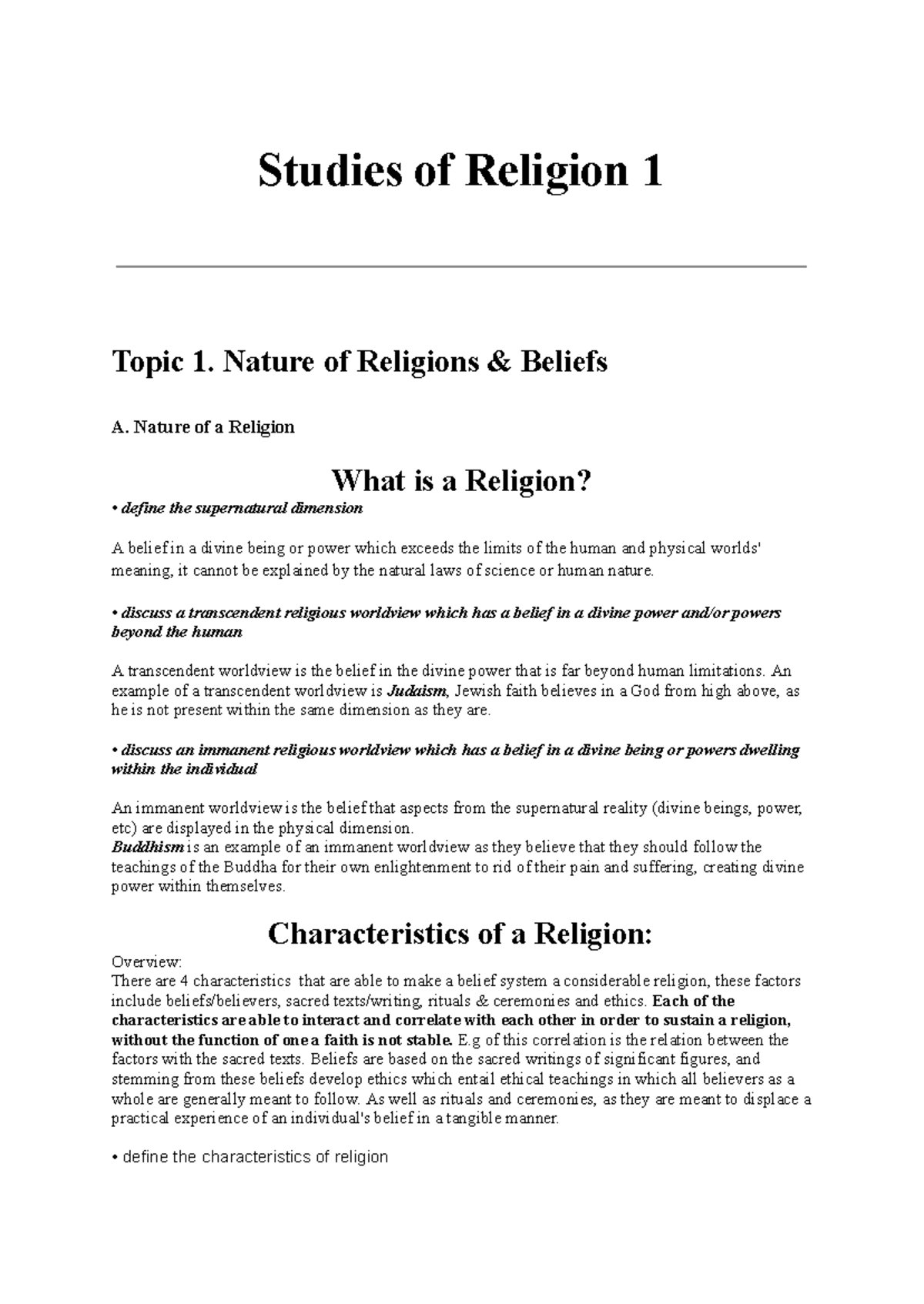 Studies OF Religion 1 Study Notes - Studies of Religion 1 Topic 1 ...