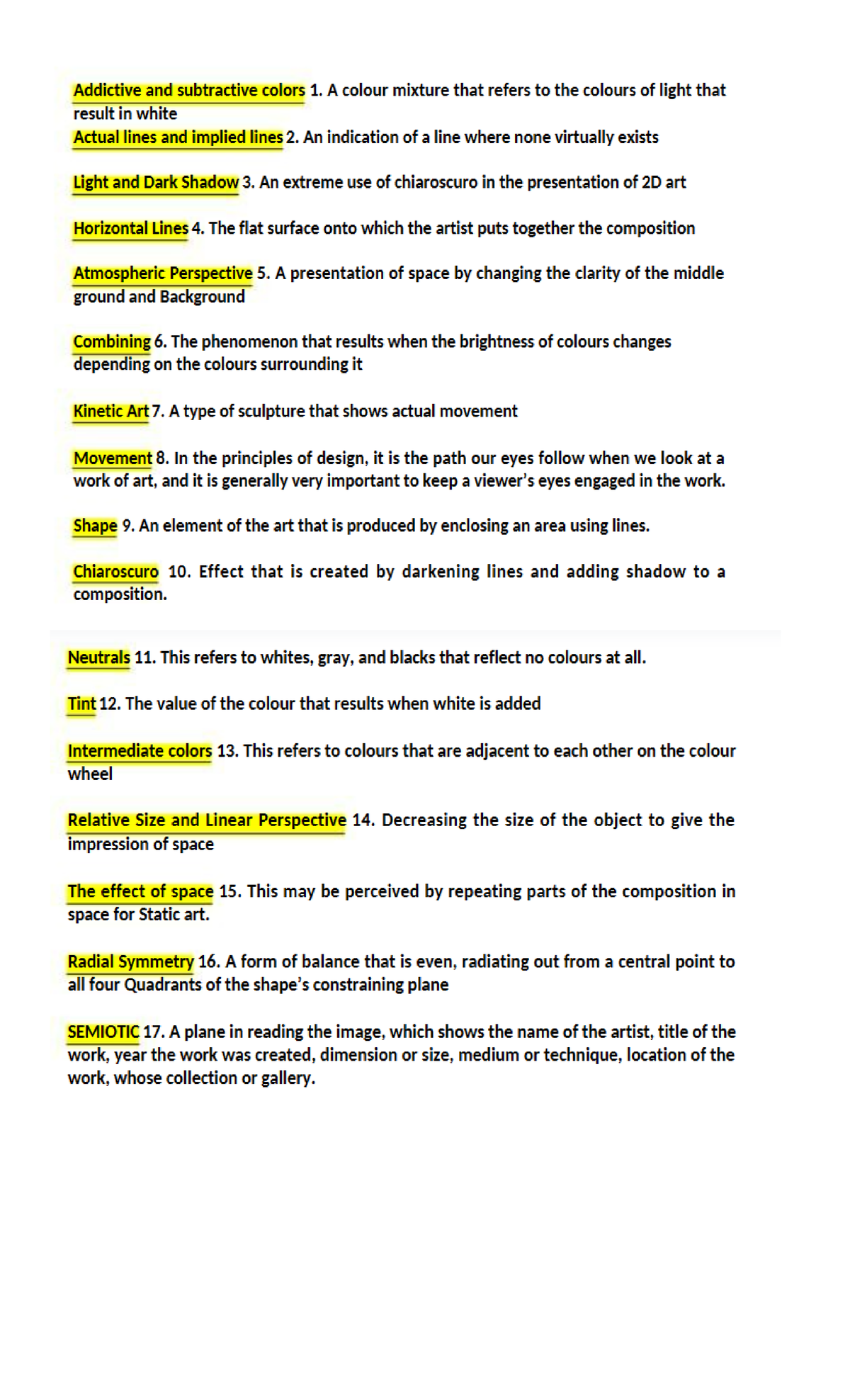 Worksheet 4 Elements OF ART Reviewer - Addictive and subtractive colors ...