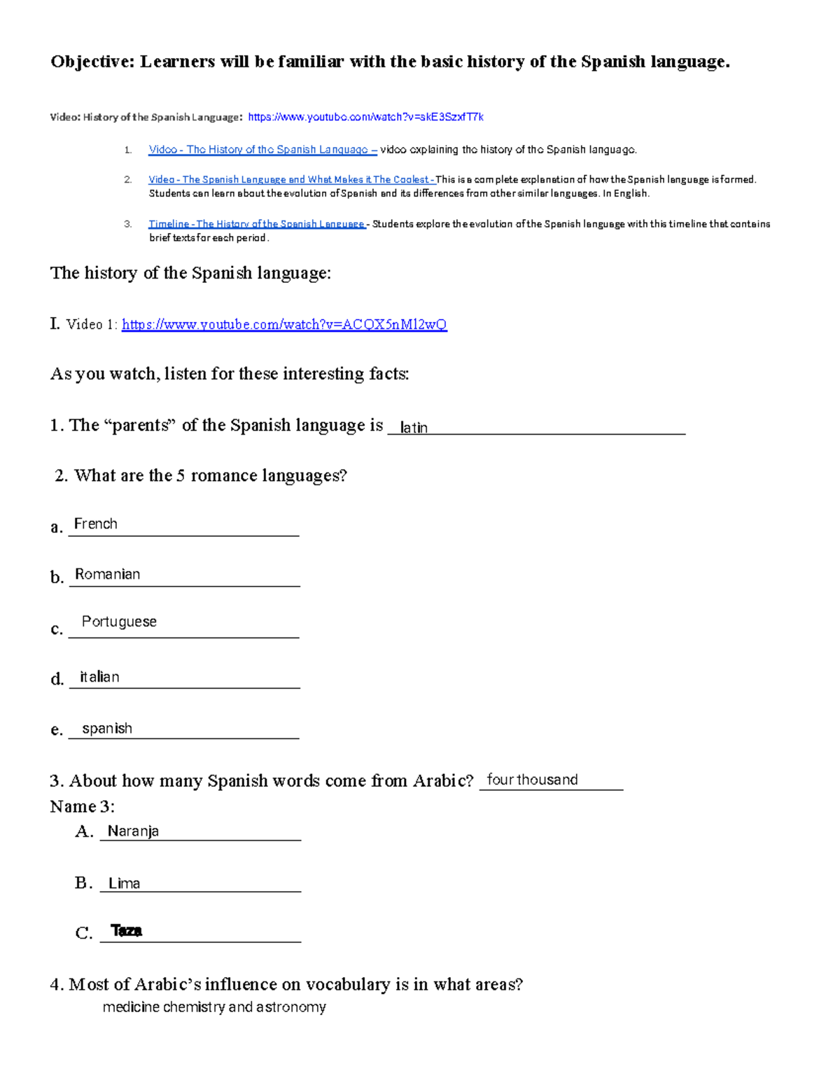 Kami Export - History+of+Spanish+Language-worksheet - Objective ...