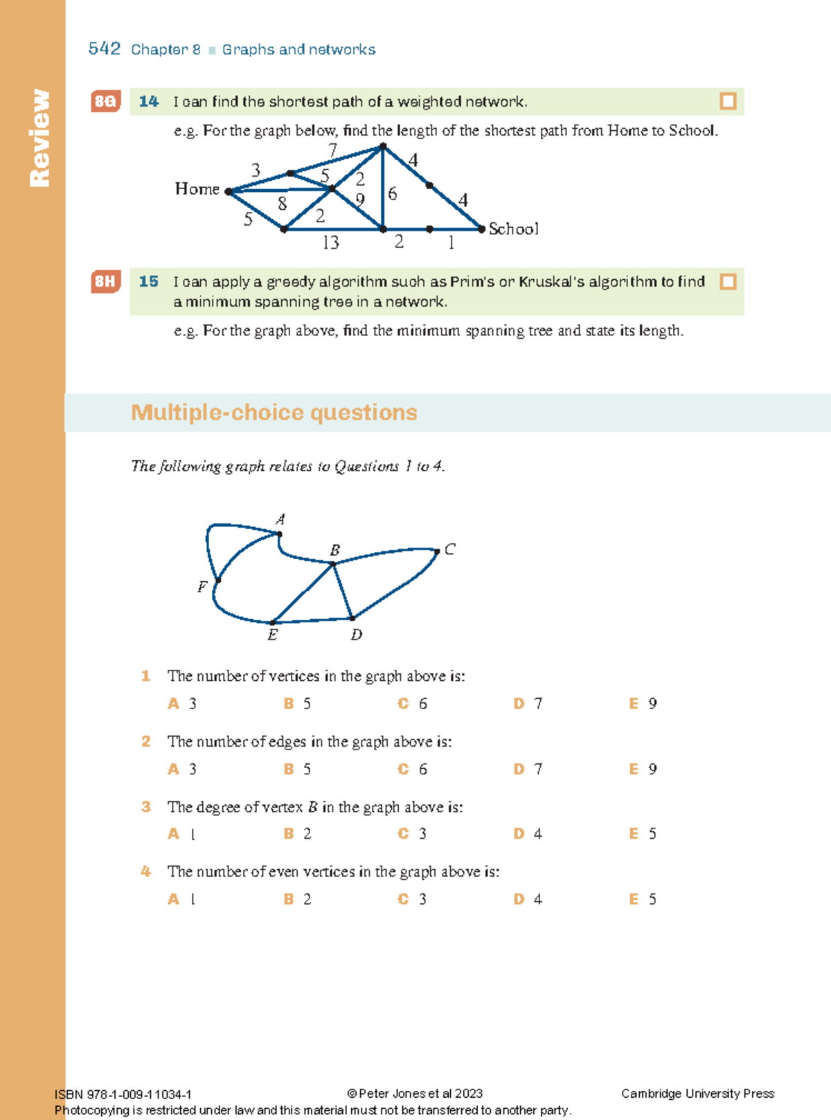 Networks Practice Questions - Review 542 Chapter 8 Graphs and networks ...
