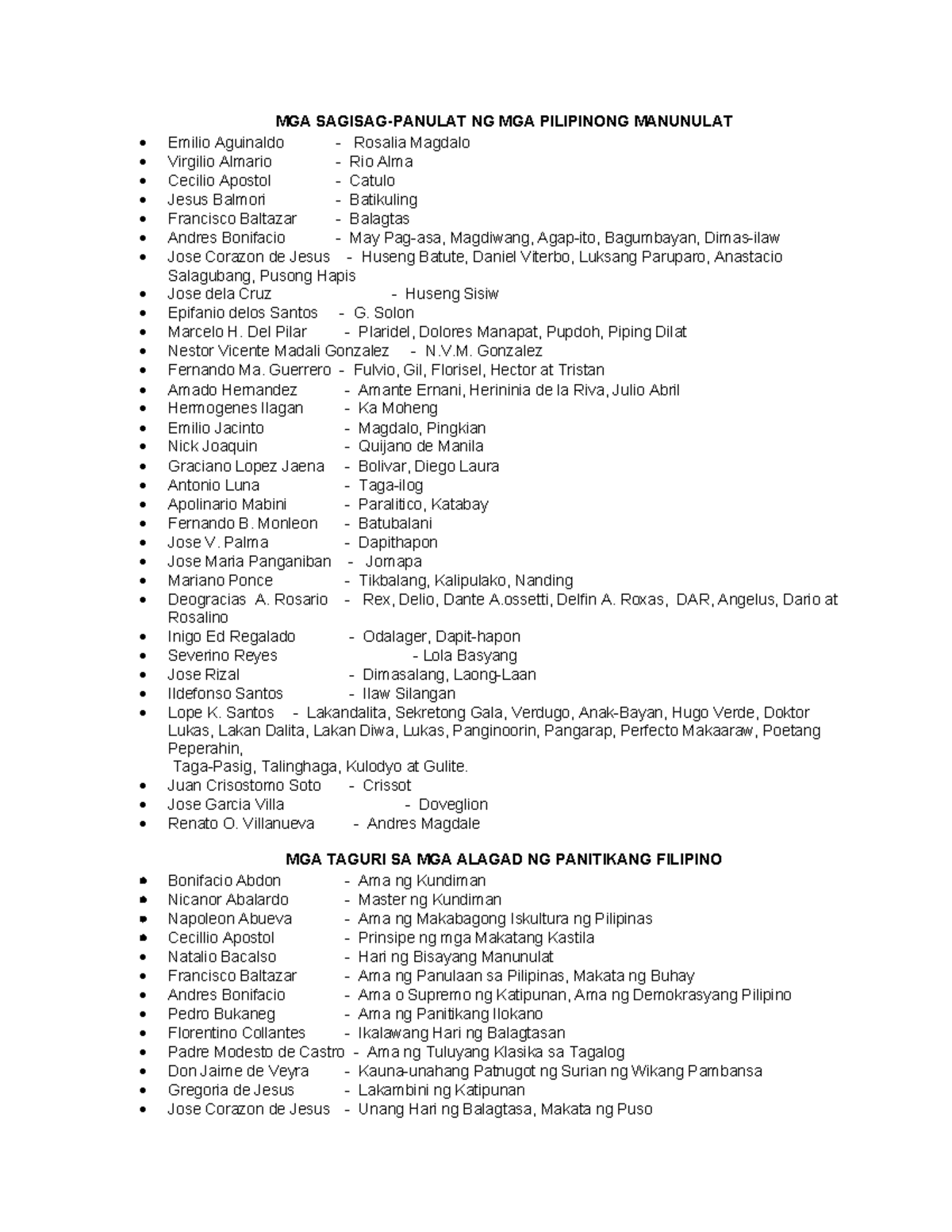 TULA NG MGA MAKATA - MGA SAGISAG-PANULAT NG MGA PILIPINONG MANUNULAT ...
