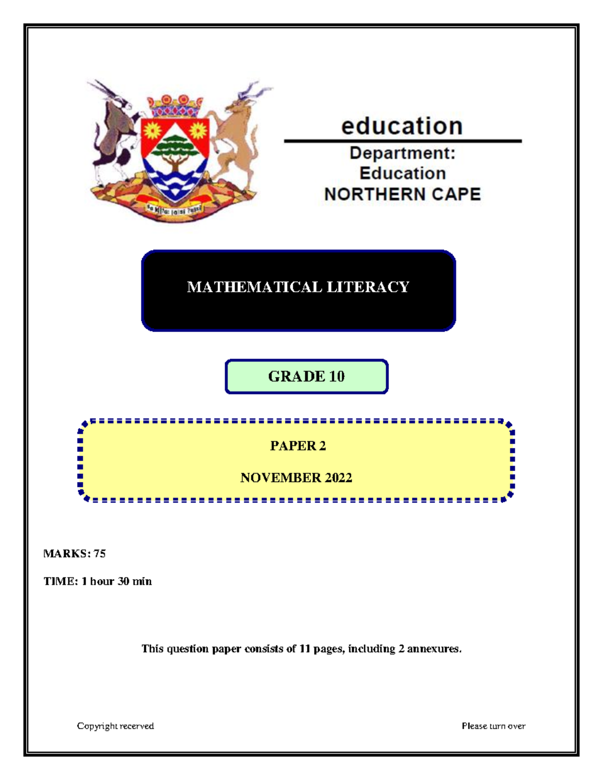 2022 10 14 MLIT P2 ENG Grade 10 Final - MARKS: 75 TIME: 1 hour 30 min ...