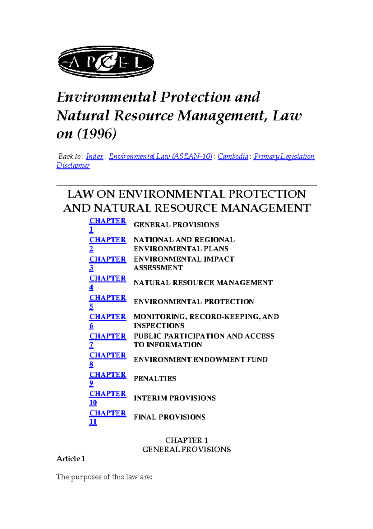 1996 environmental protection and natural resource management law on ...