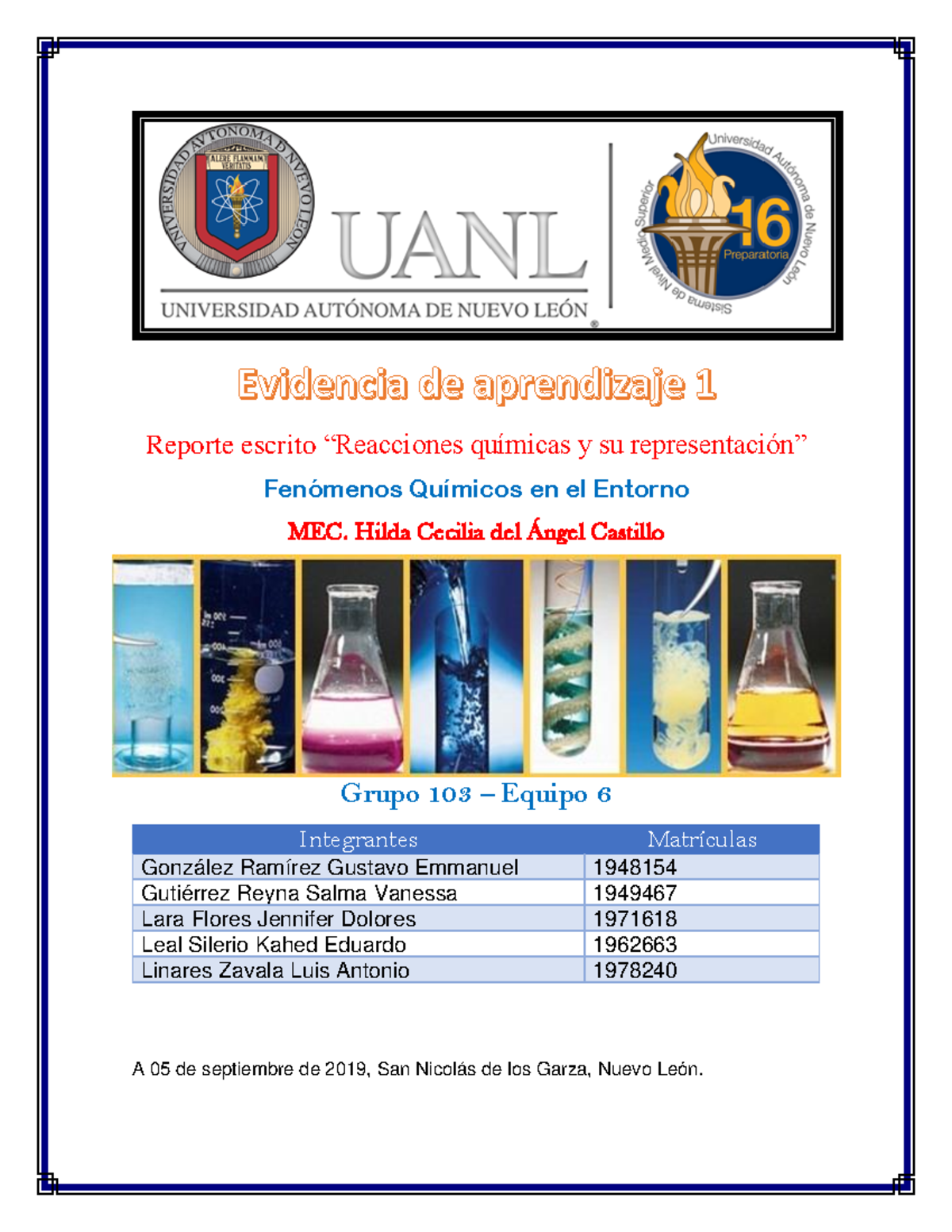 EQU6 - EA1 - FQE - tarea - Reporte escrito “Reacciones químicas y su ... EQU6 - EA1 - FQE - tarea - Reporte escrito “Reacciones químicas y su ...