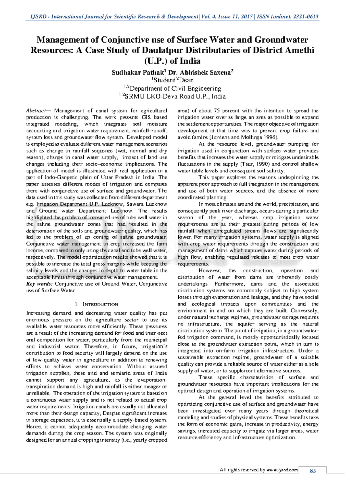 Management of Conjunctive use of Surface water - IJSRD - International Journal for Scientific ...