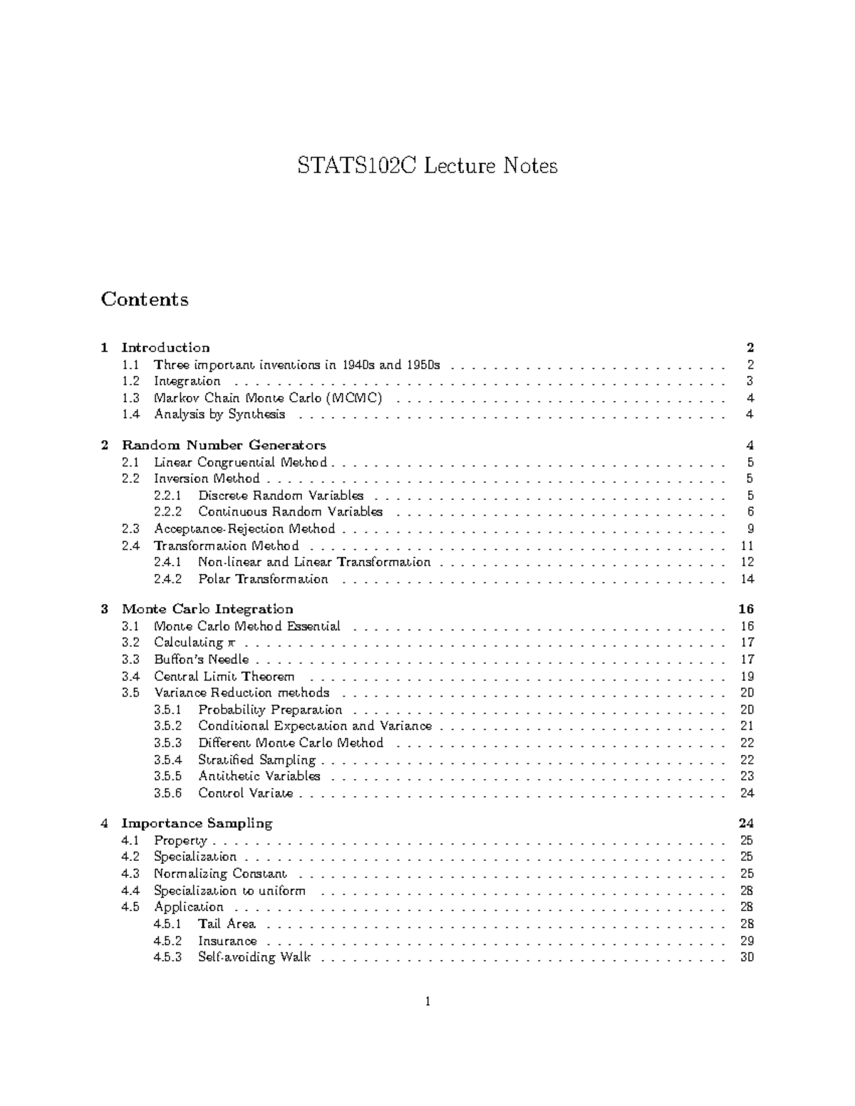 102C note ALL - Lecture notes 1-30 - STATS102C Lecture Notes Contents 1 ...